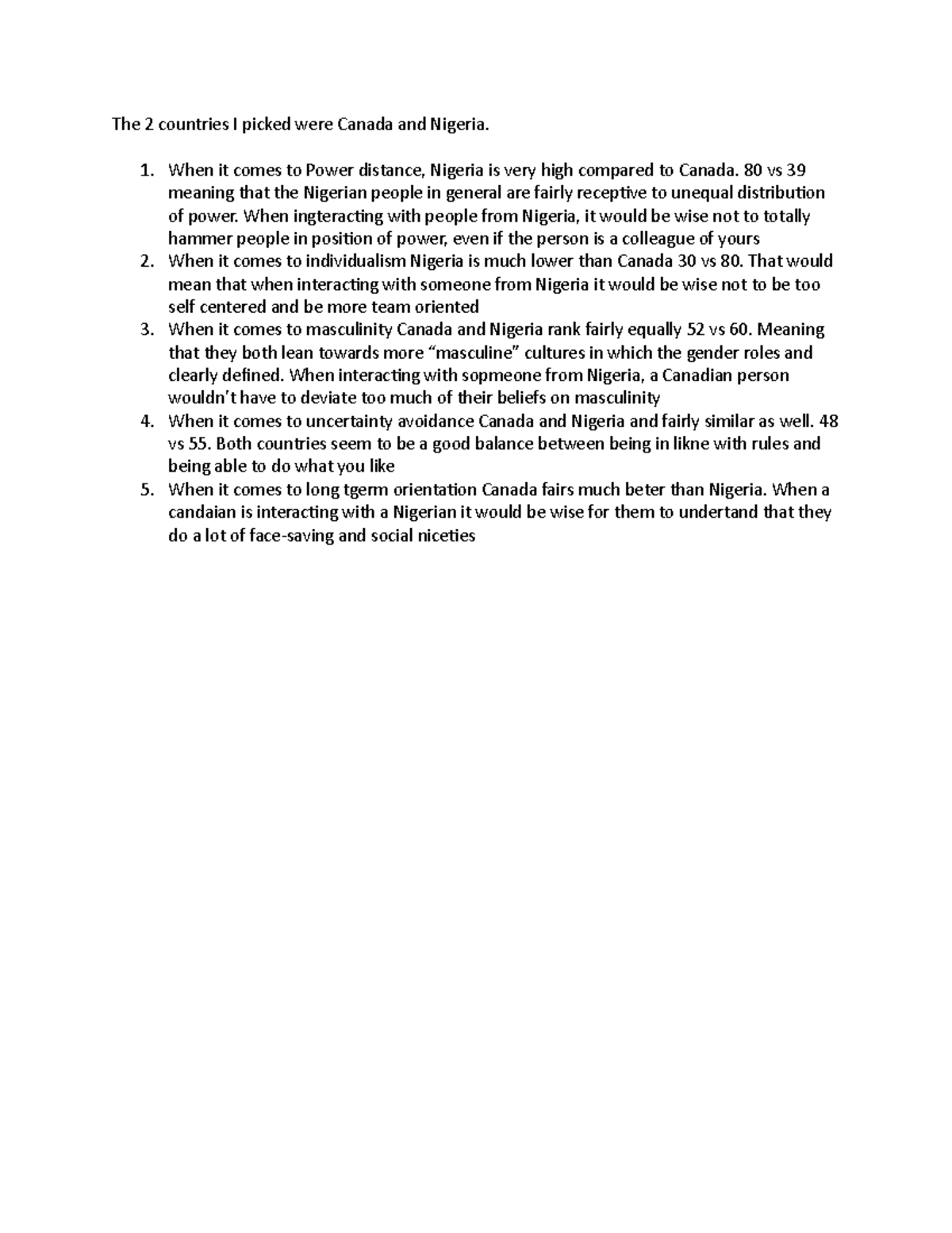 Comm 222 inclass activty 5 - The 2 countries I picked were Canada and ...