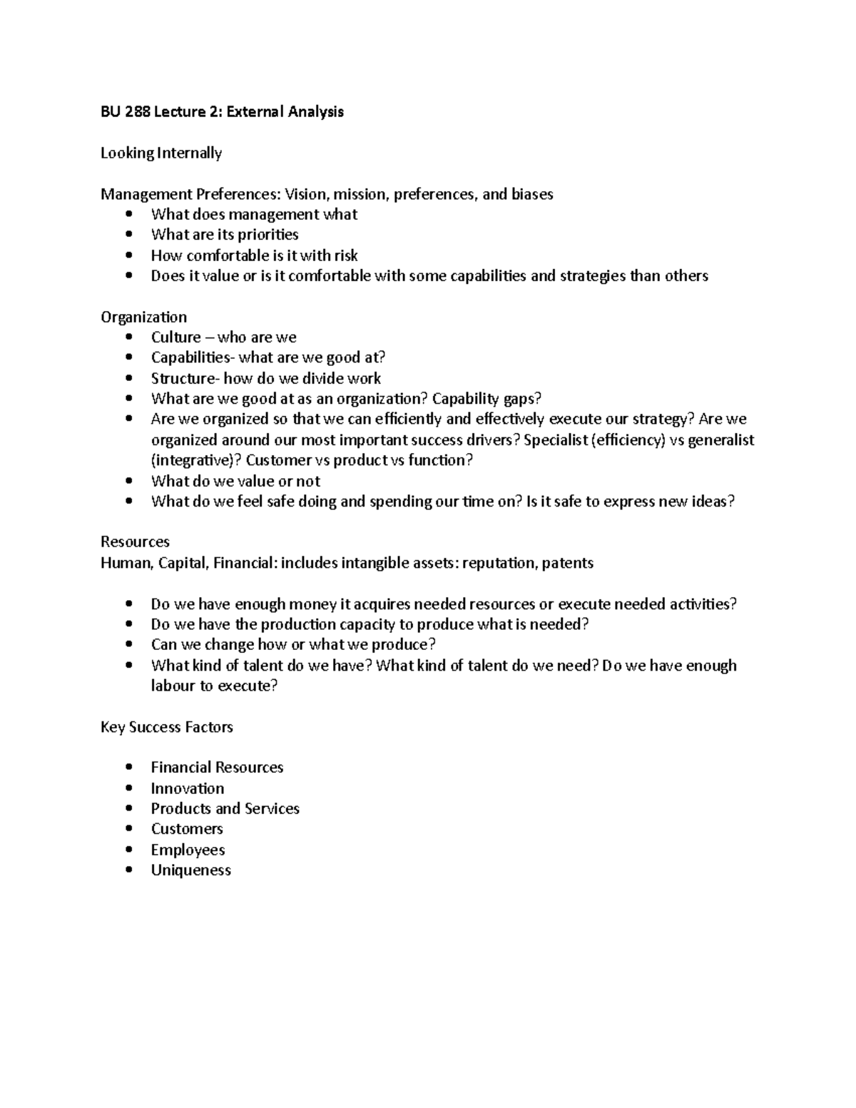 BU 288 Lecture 2 - m dams s l - BU 288 Lecture 2: External Analysis ...