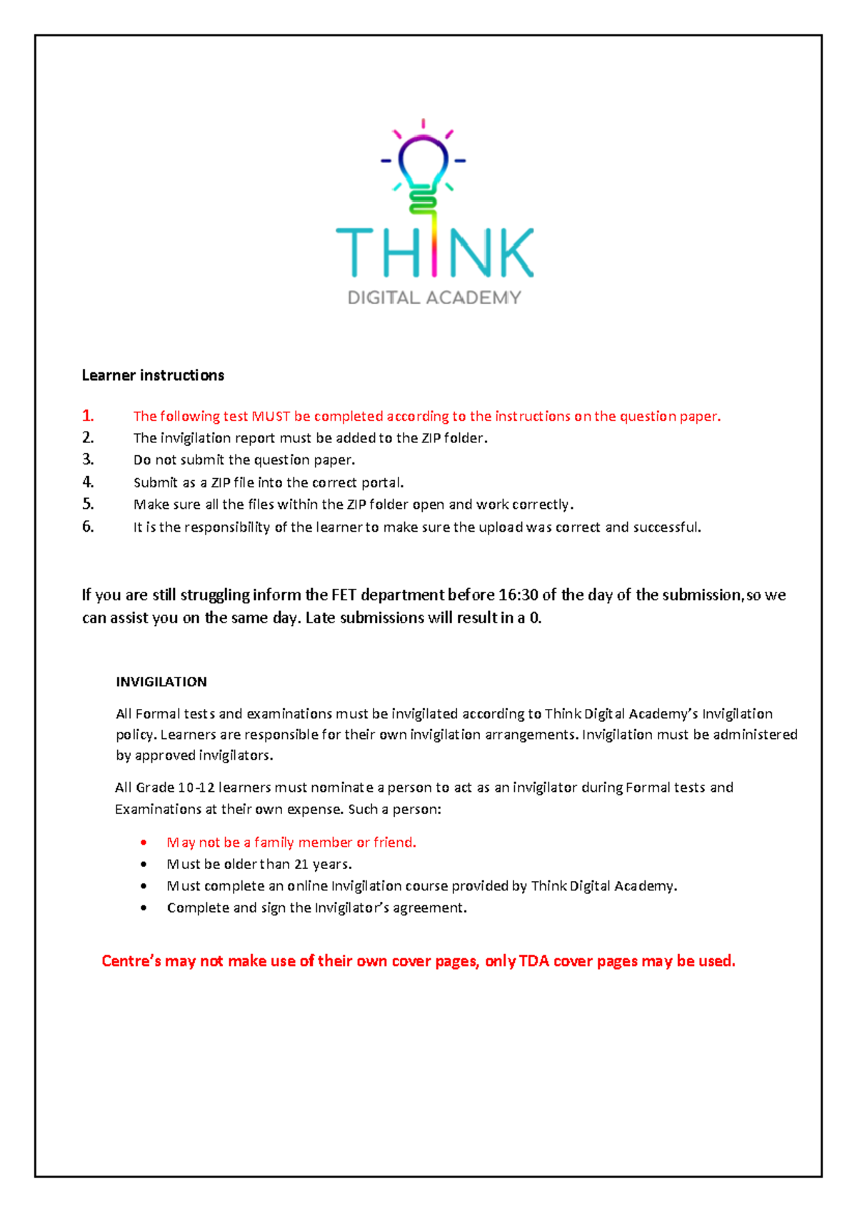 CAT Practical Exam June - Learner instructions The following test MUST ...