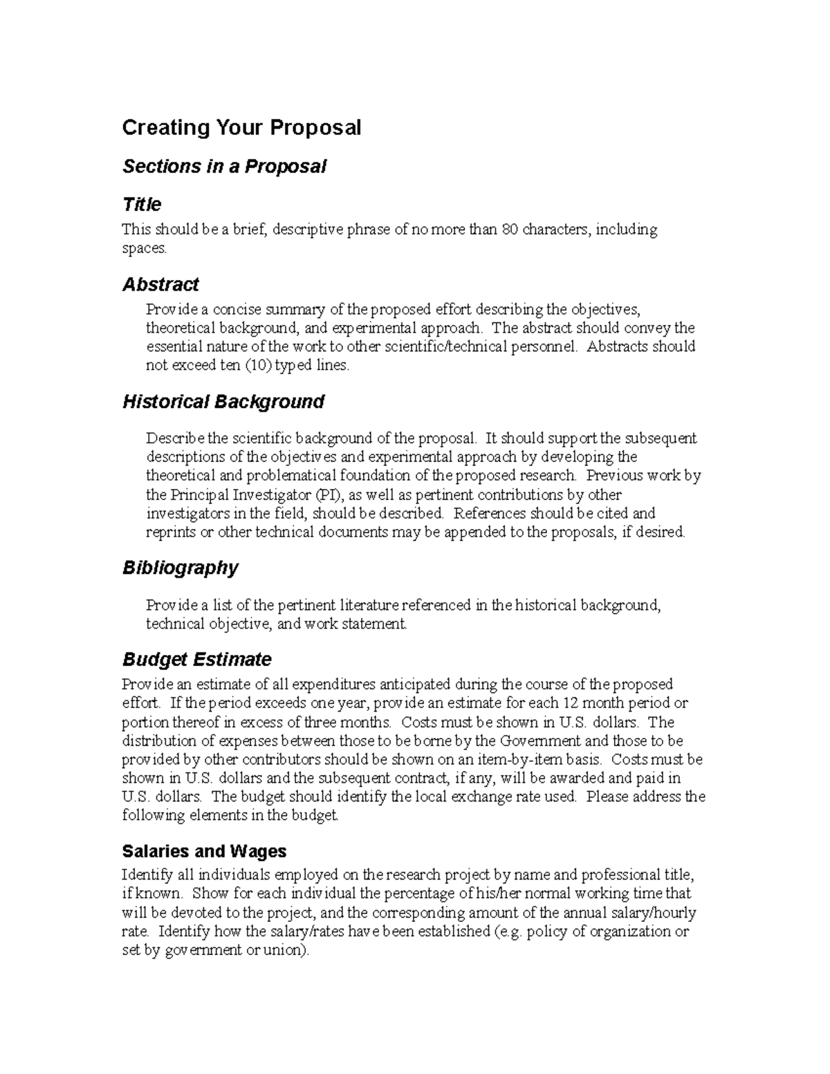 Proposal - Very - Creating Your Proposal Sections in a Proposal Title ...