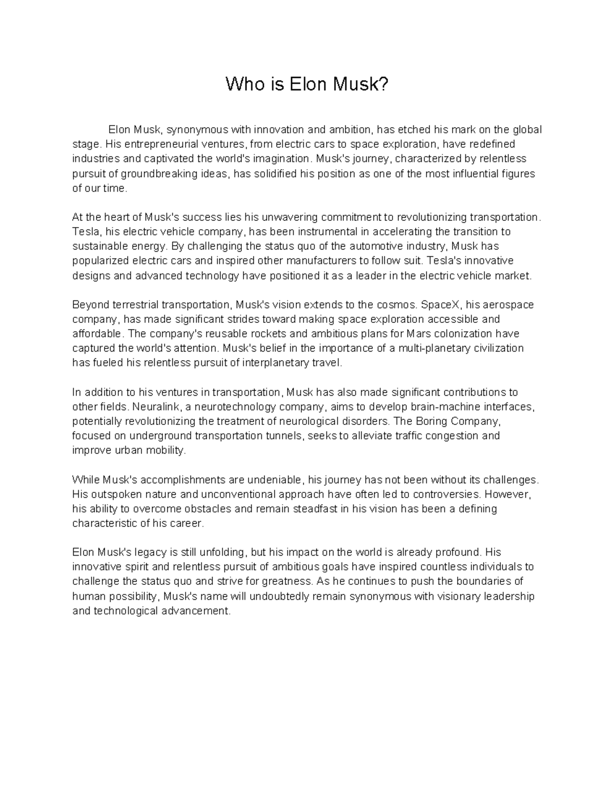 Who is Elon Musk - Elon musk essay. Innovator essay - Who is Elon Musk ...