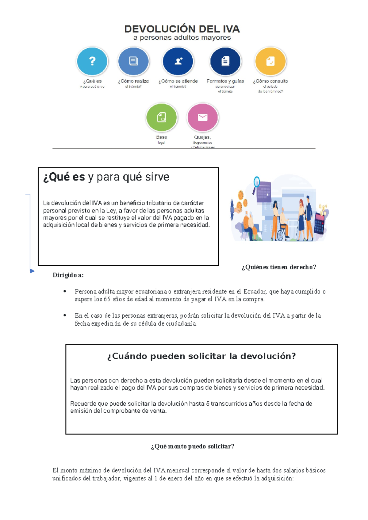 DEV IVA 2 A - TRIBUTOS - ¿Quiénes tienen derecho? Dirigido a: Persona adulta mayor ecuatoriana o ...