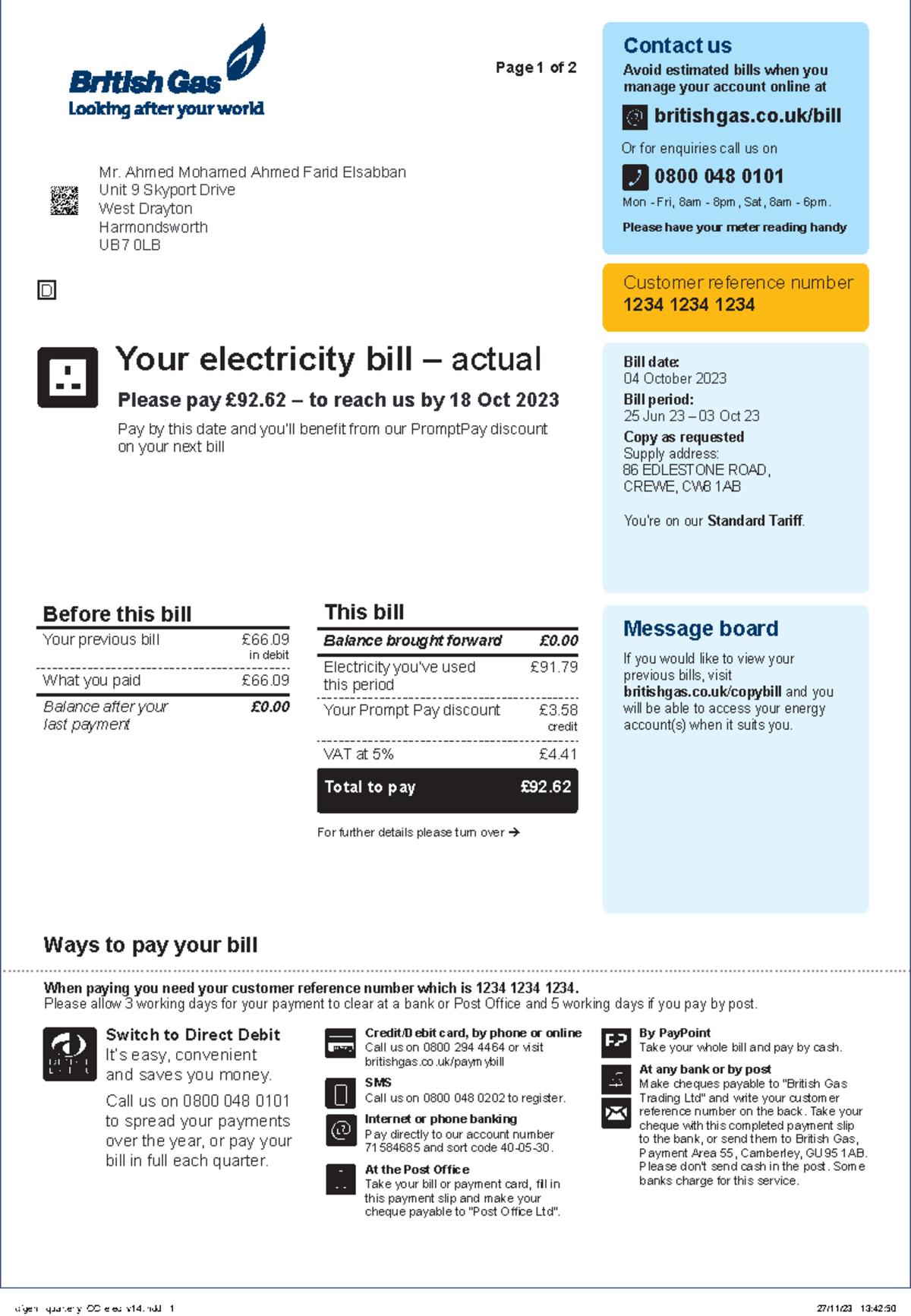 Elec - non - Ways to pay your bill When paying you need your customer ...