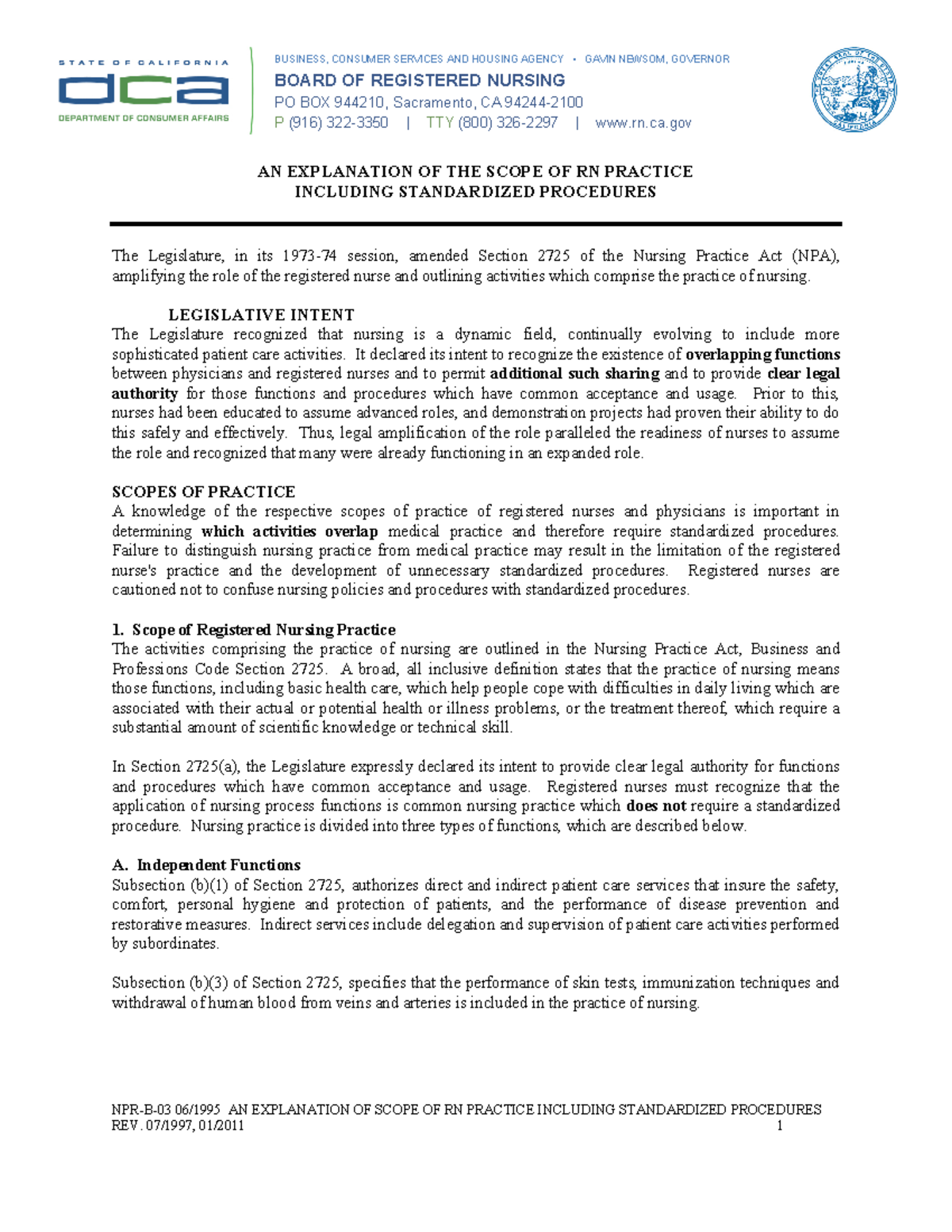 RN scope of practice - NPR-B-03 06/1995 AN EXPLANATION OF SCOPE OF RN ...