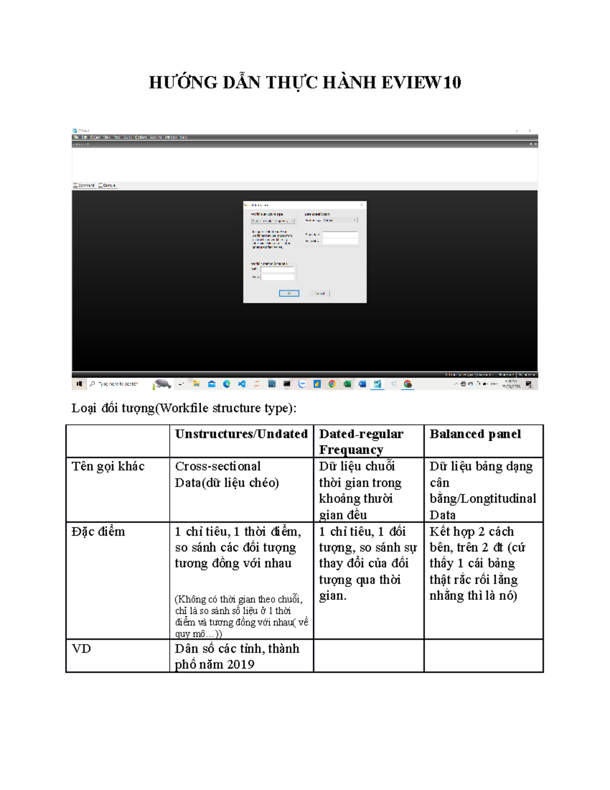 HƯỚNG DẪN THỰC HÀNH Eview 10 - HƯỚNG DẪN THỰC HÀNH EVIEW Loại đối tượng ...