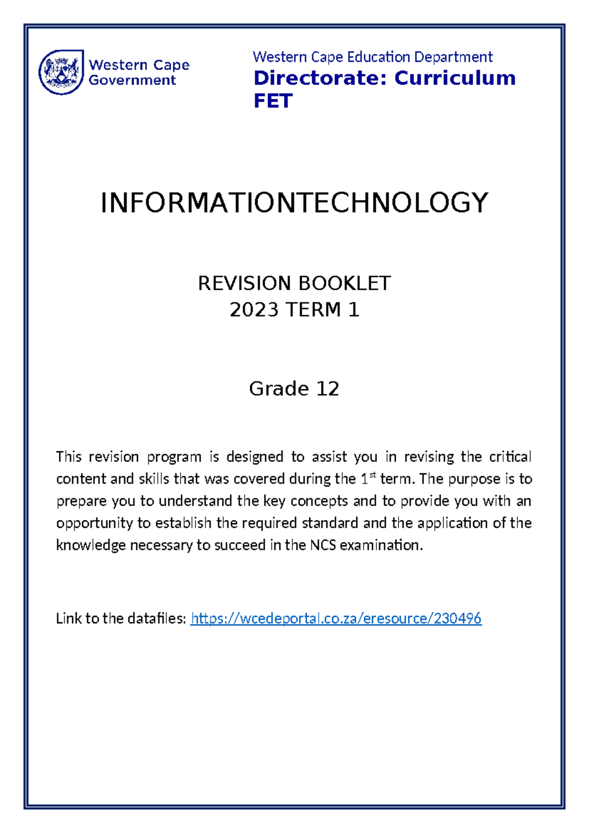 IT Grade 12 Revision Package T1 2023 - Western Cape Education ...