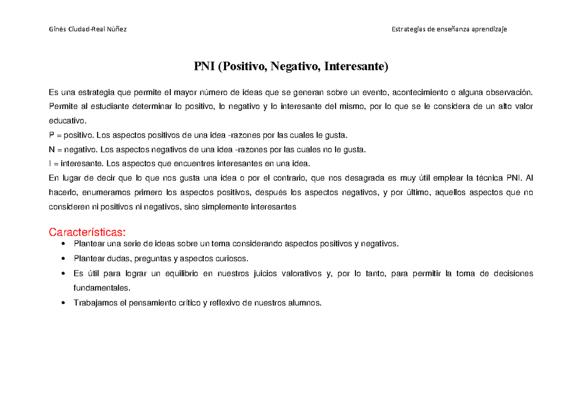 Tecnicas para aprender a pensar PNI positivo negativo interesante ...