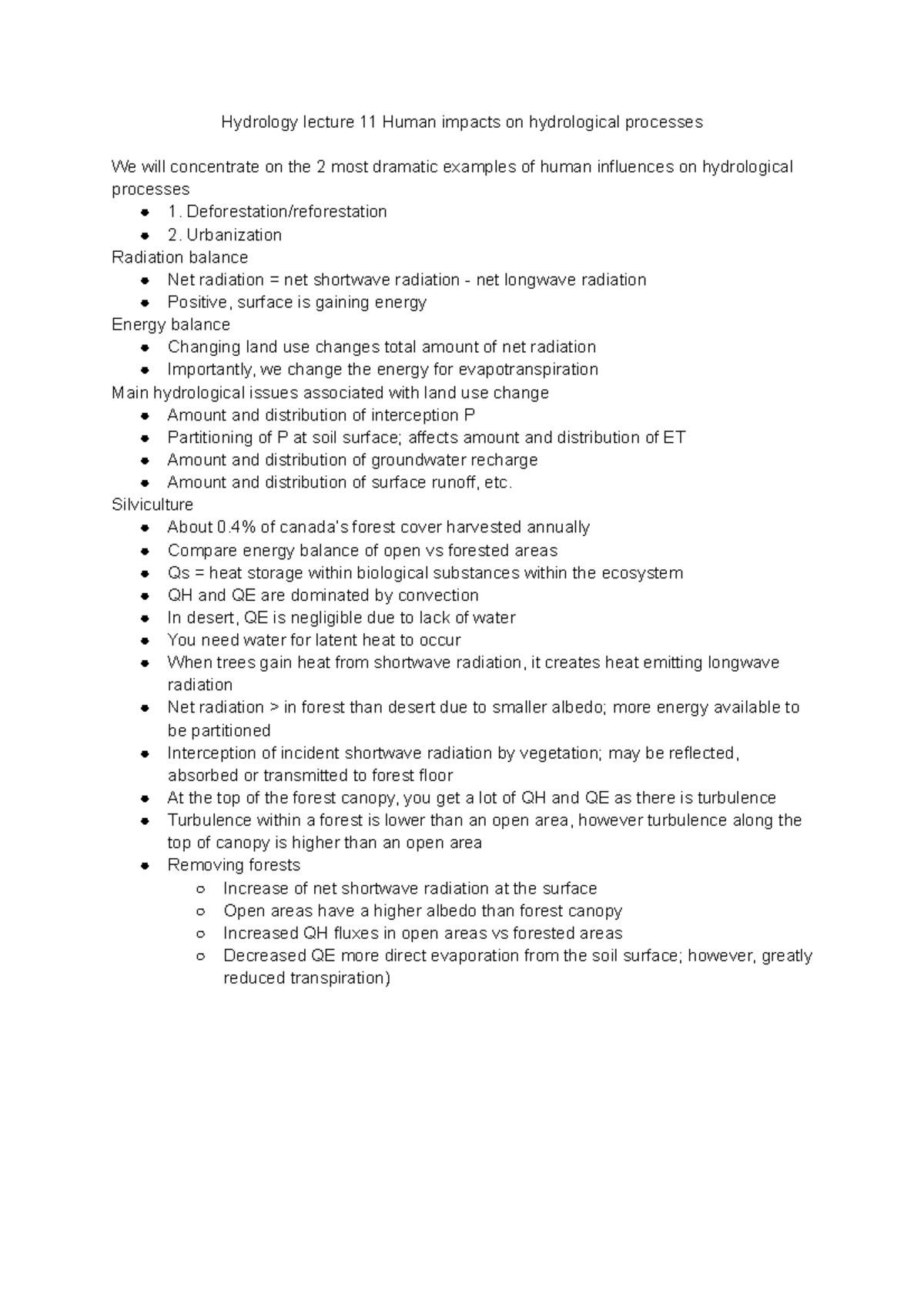 Hydrology lecture 11 Human impacts on hydrological processes ...