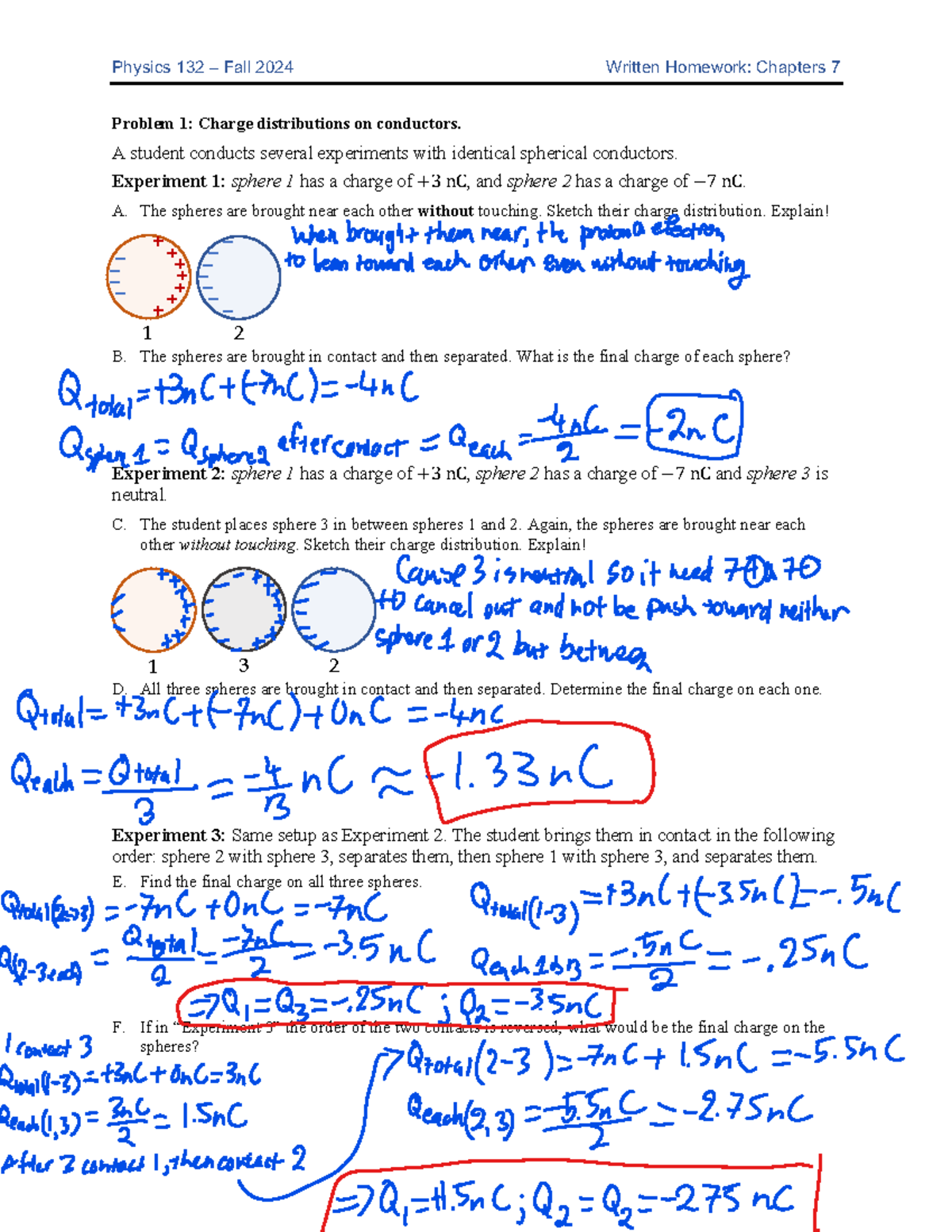 Ch 7 - Written Problems - Fa24 - Physics 132 – Fall 2024 Written Homework: Chapters 7 Problem 1 ...
