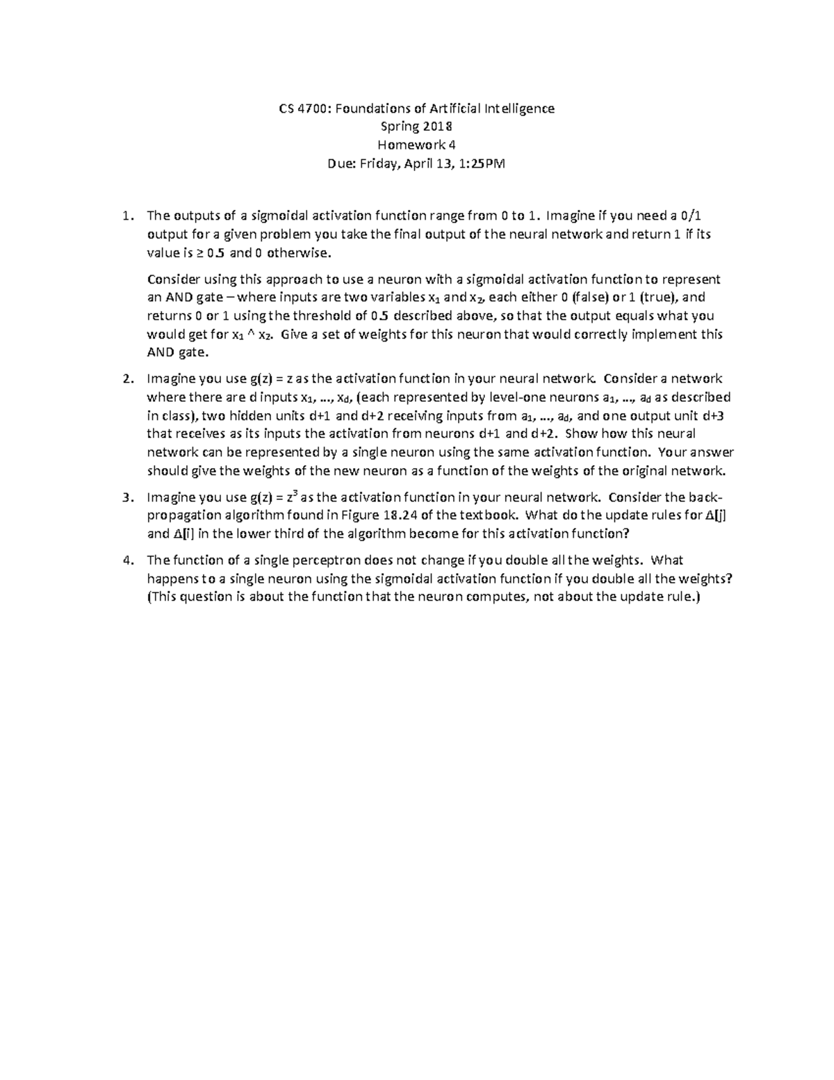 Hw4 Homework Assignment From Cs 4700 Taught By Professor Hyam Hirsh During Spring Cs 4700