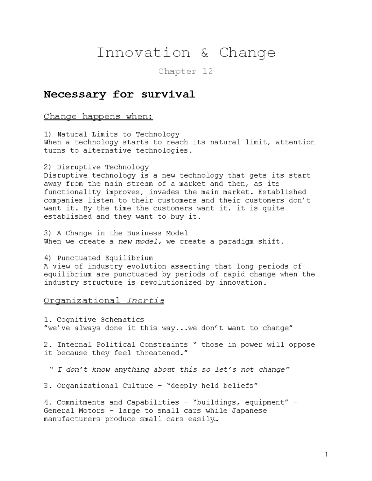 Innovation & Change - Lecture notes 5 - Innovation & Change Chapter 12 ...