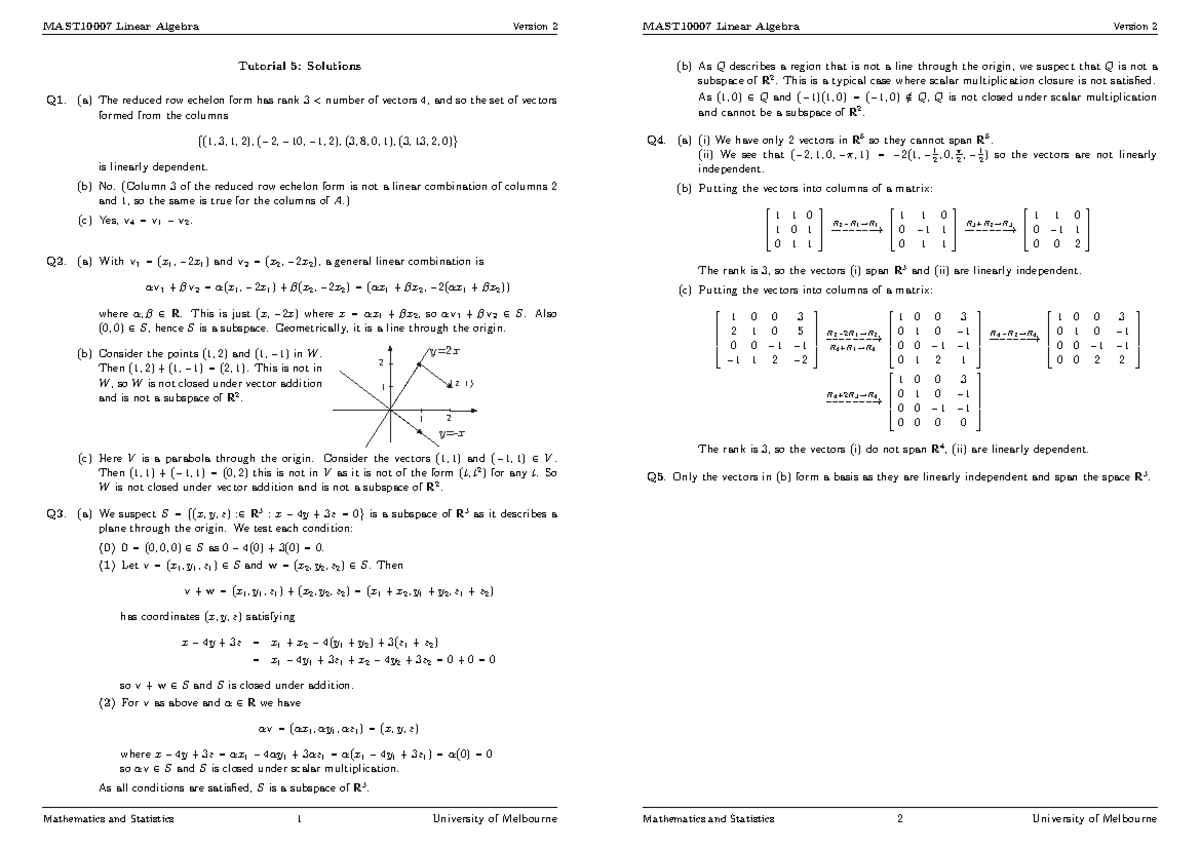T05solutions - prac - MAST10007 Linear Algebra Version 2 Tutorial 5 ...