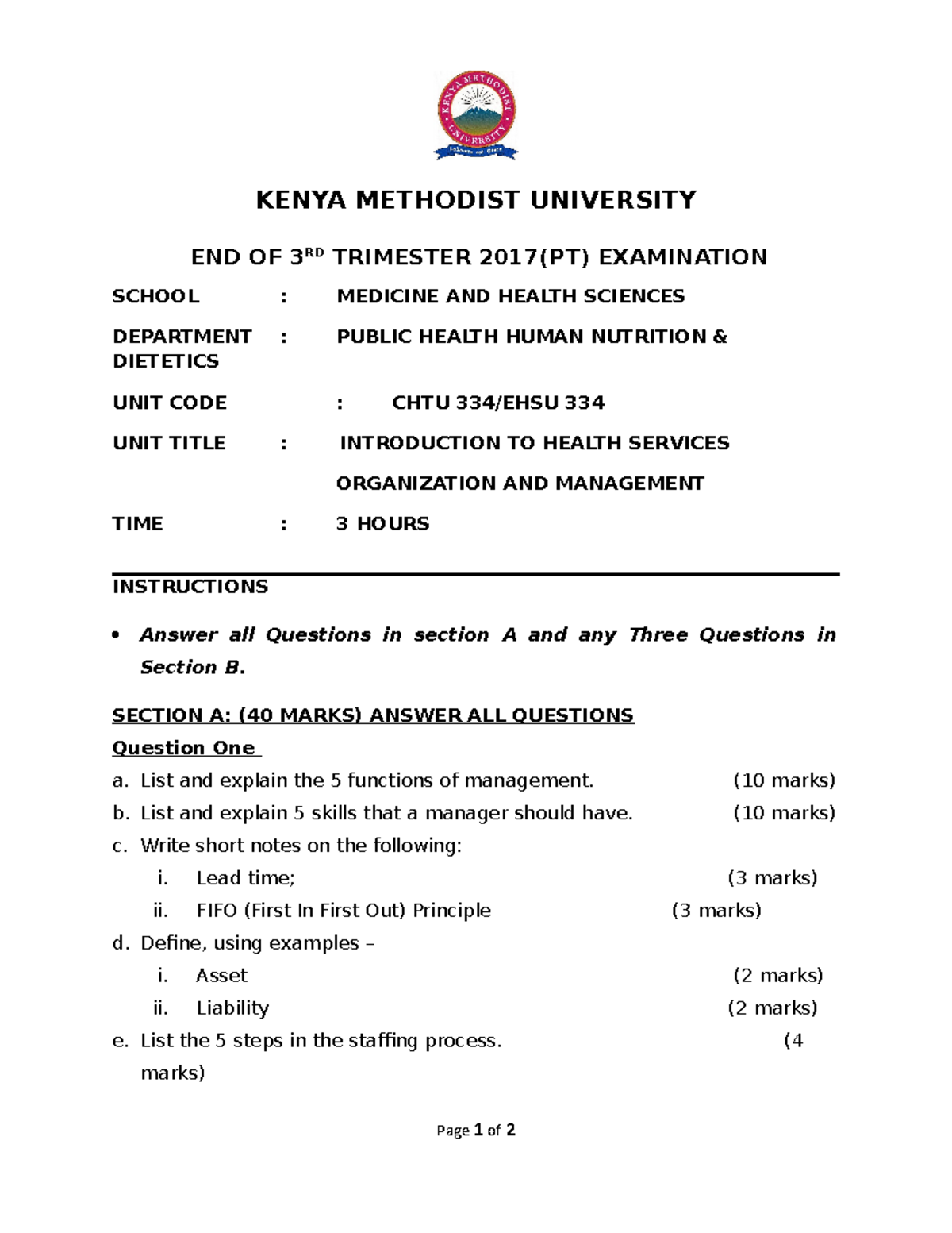 Introduction TO Health Services Organizational & MGT(CHTU 334)(EHSU 334 ...