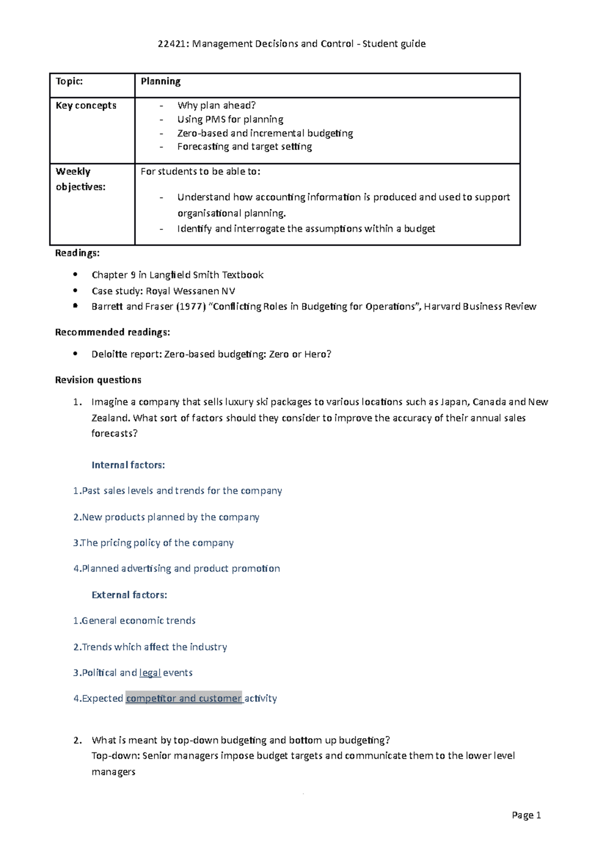 Tut7 - mdc - Topic: Planning Key concepts - Why plan ahead? - Using PMS ...