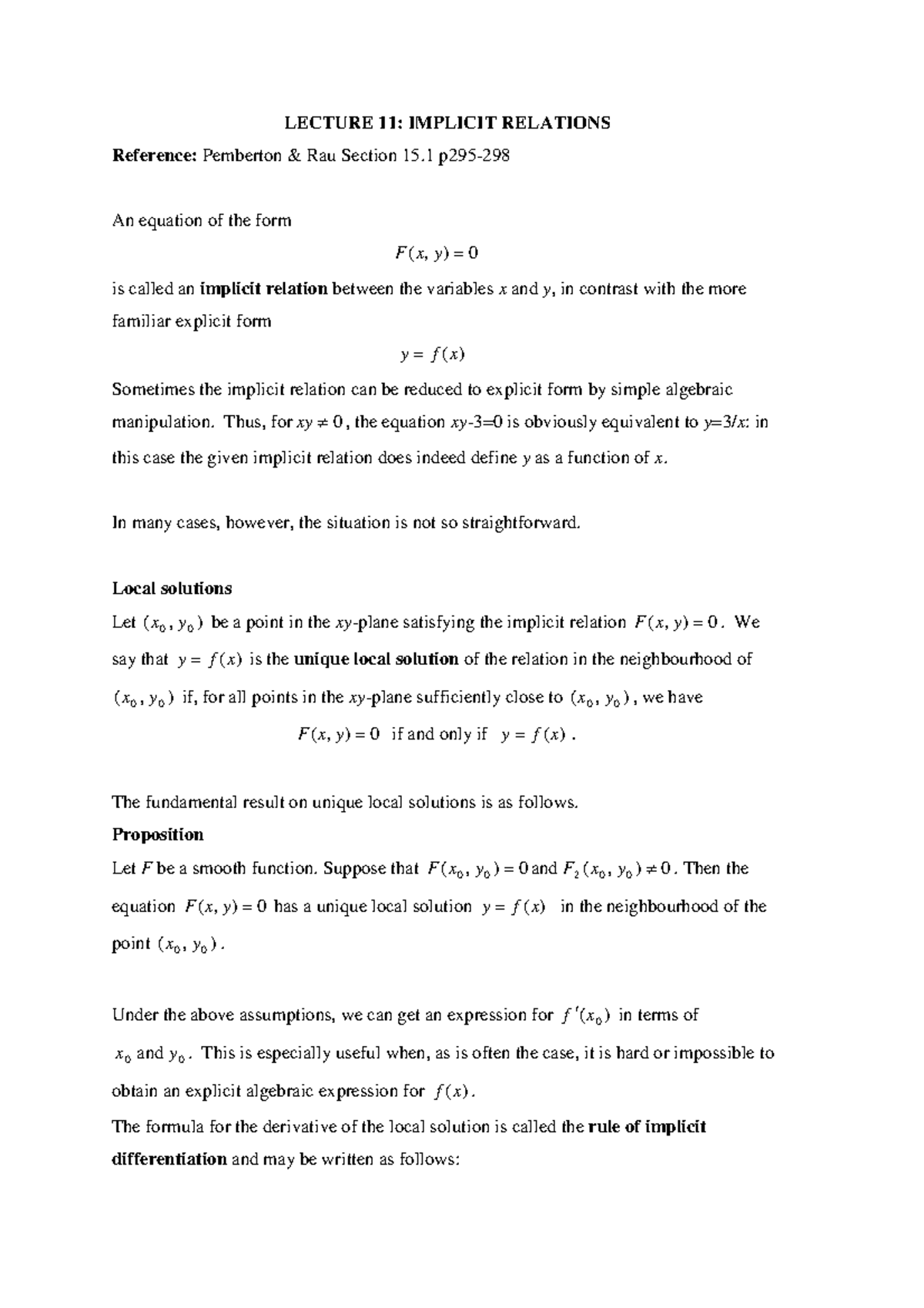 381775713 Math for economics - LECTURE 11: IMPLICIT RELATIONS Reference ...