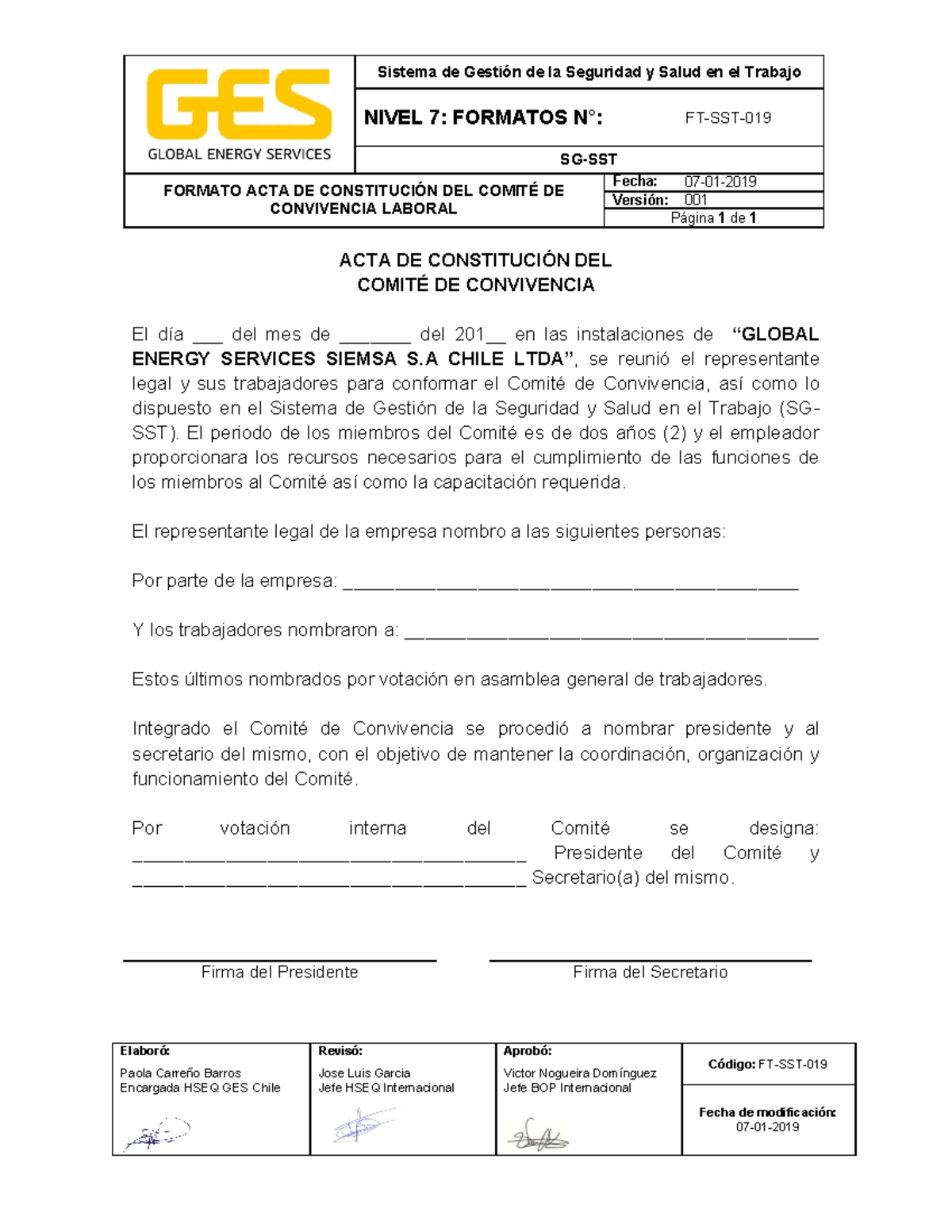 FT-SST-019 Acta de Constitucion del Comite de Convivencia Laboral - Sistema de Gestión de la ...