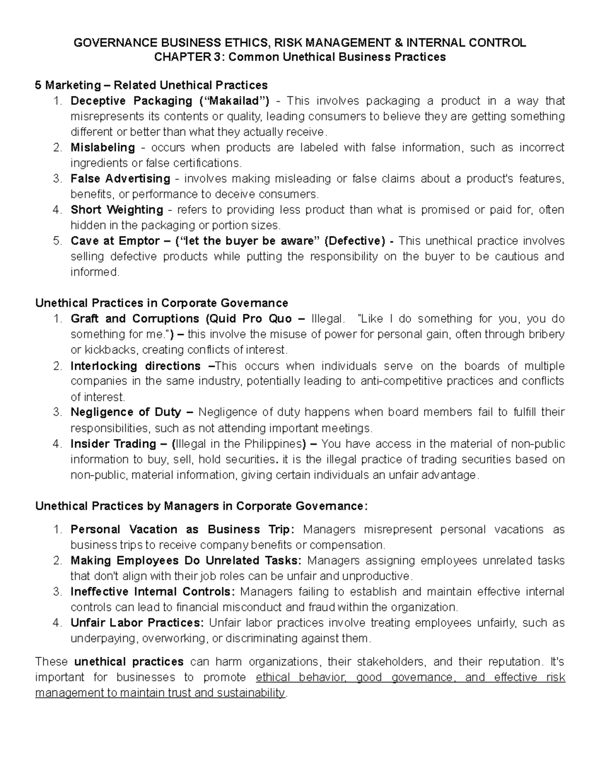 Chapter 3 - Governance - NONE - GOVERNANCE BUSINESS ETHICS, RISK ...