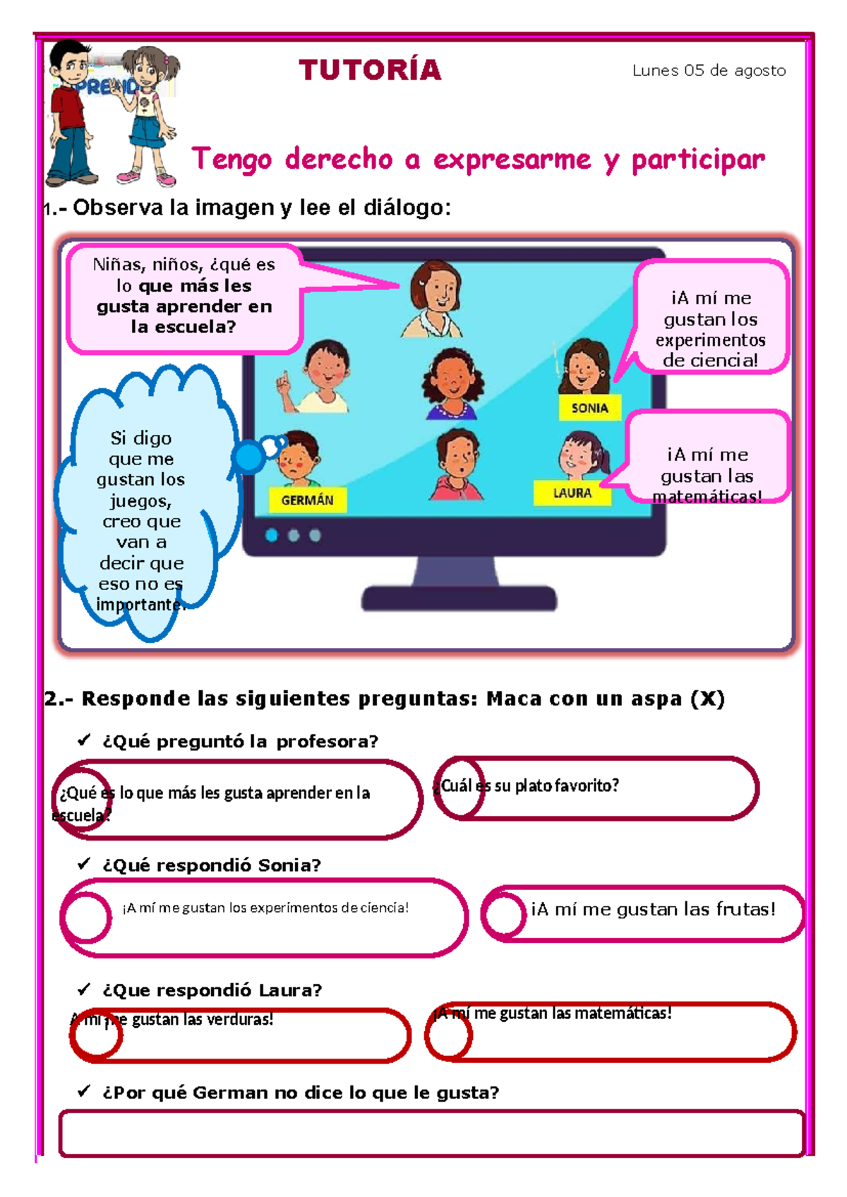 Ficha Tengo derecho a expresarme y participar - TUTORÍA Tengo derecho a ...