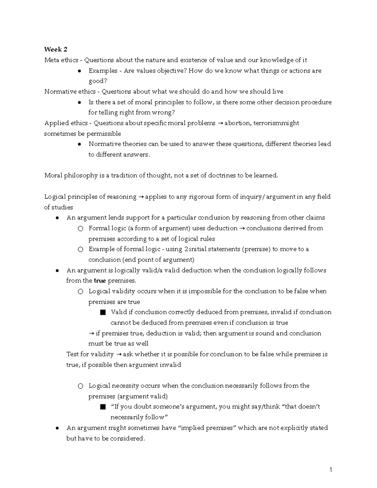 CC0003 Readings - Summary Ethics and civic - Week 2 Meta ethics - Questions about the nature and ...