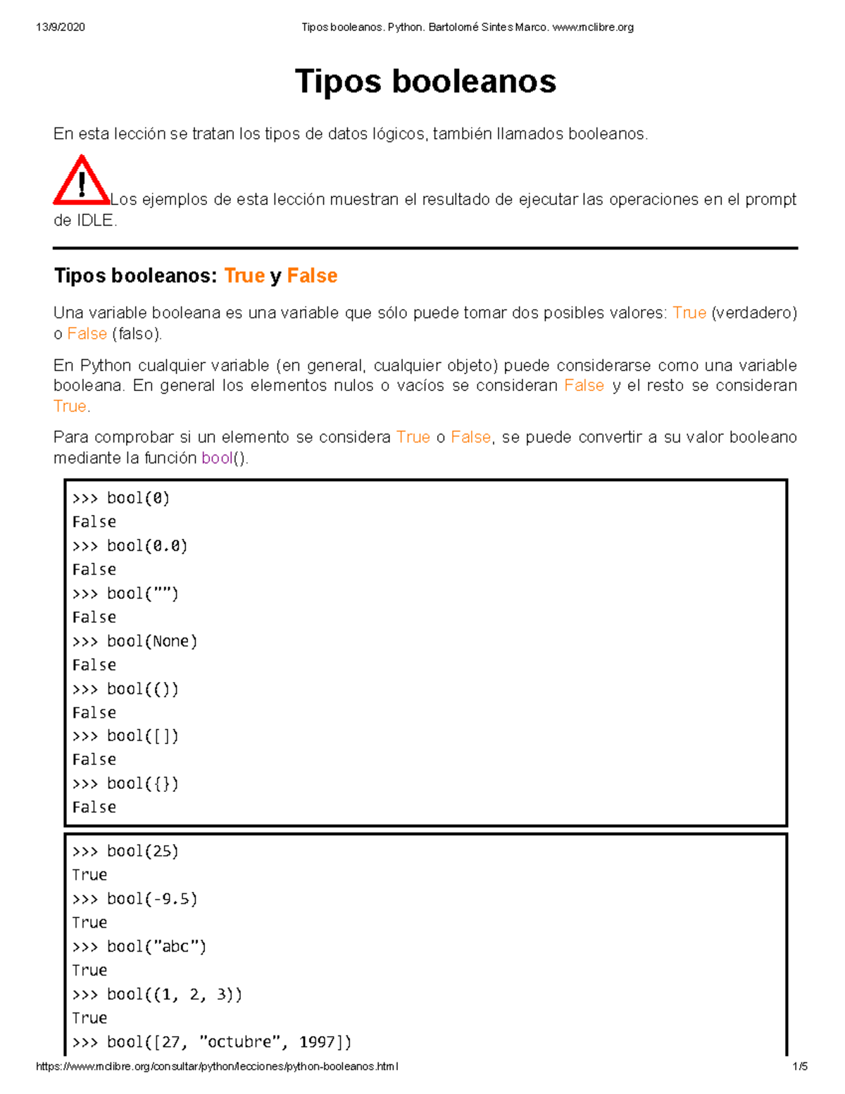 1 Datos Booleanos - boole - Tipos booleanos En esta lección se tratan ...
