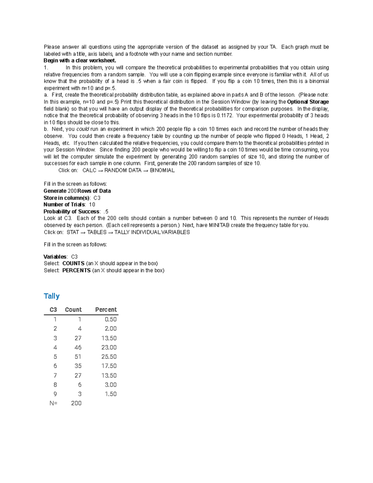 Minitab 5 - Please answer all questions using the appropriate version of the dataset as assigned ...
