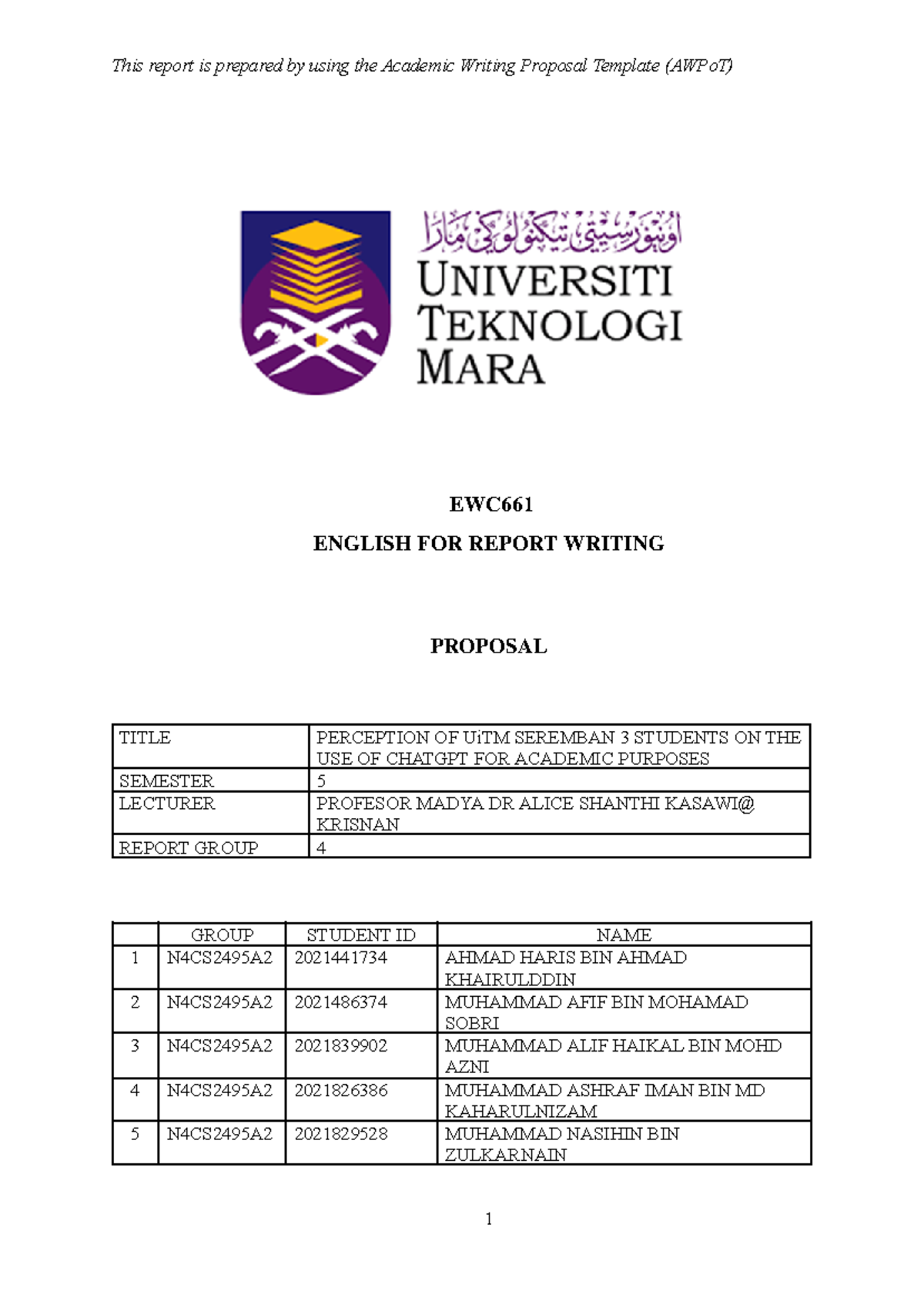 EWC661 Proposal Template - EWC ENGLISH FOR REPORT WRITING PROPOSAL ...