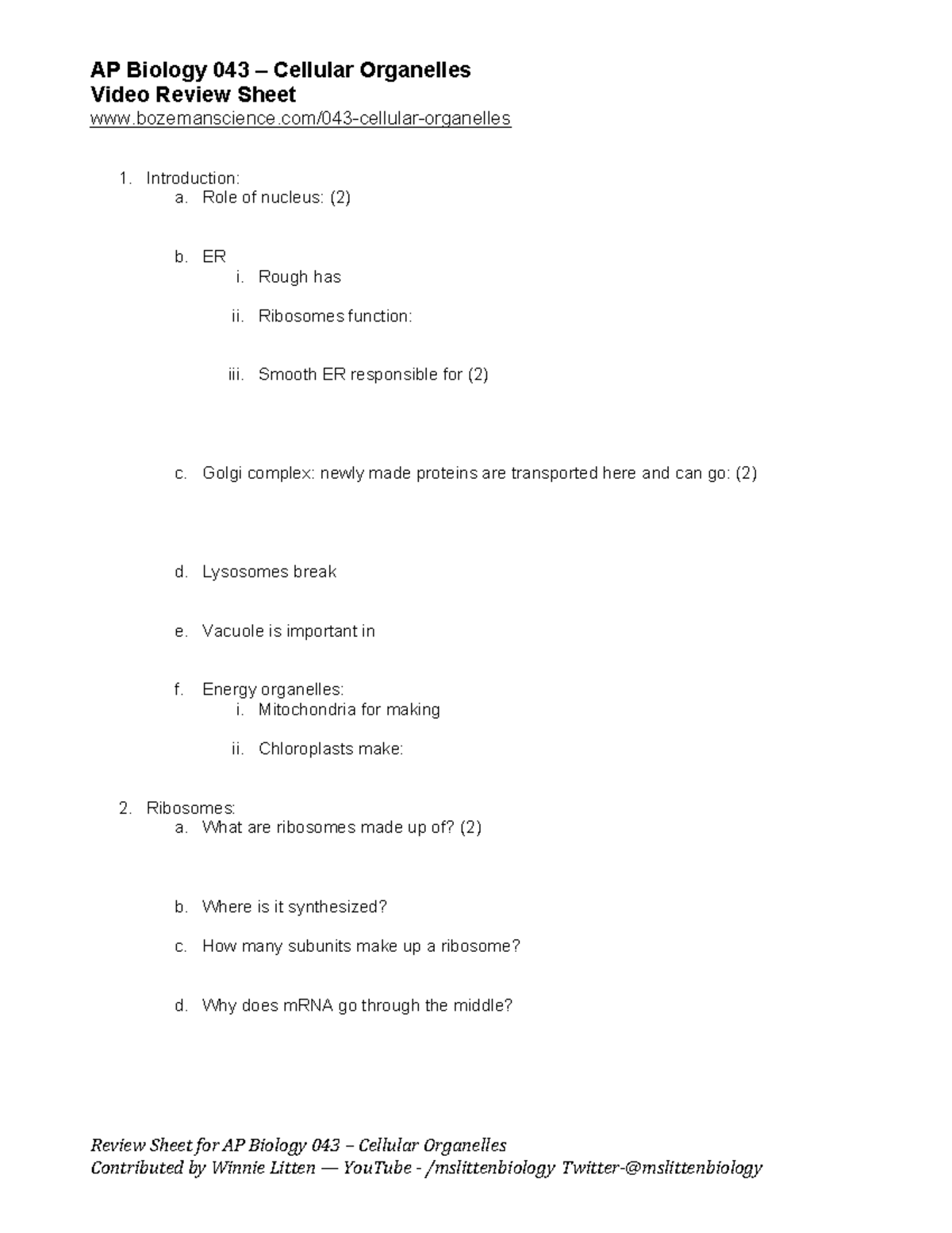 U1 XC - Bozeman Video Review (BIO1406) - Review Sheet for AP Biology ...