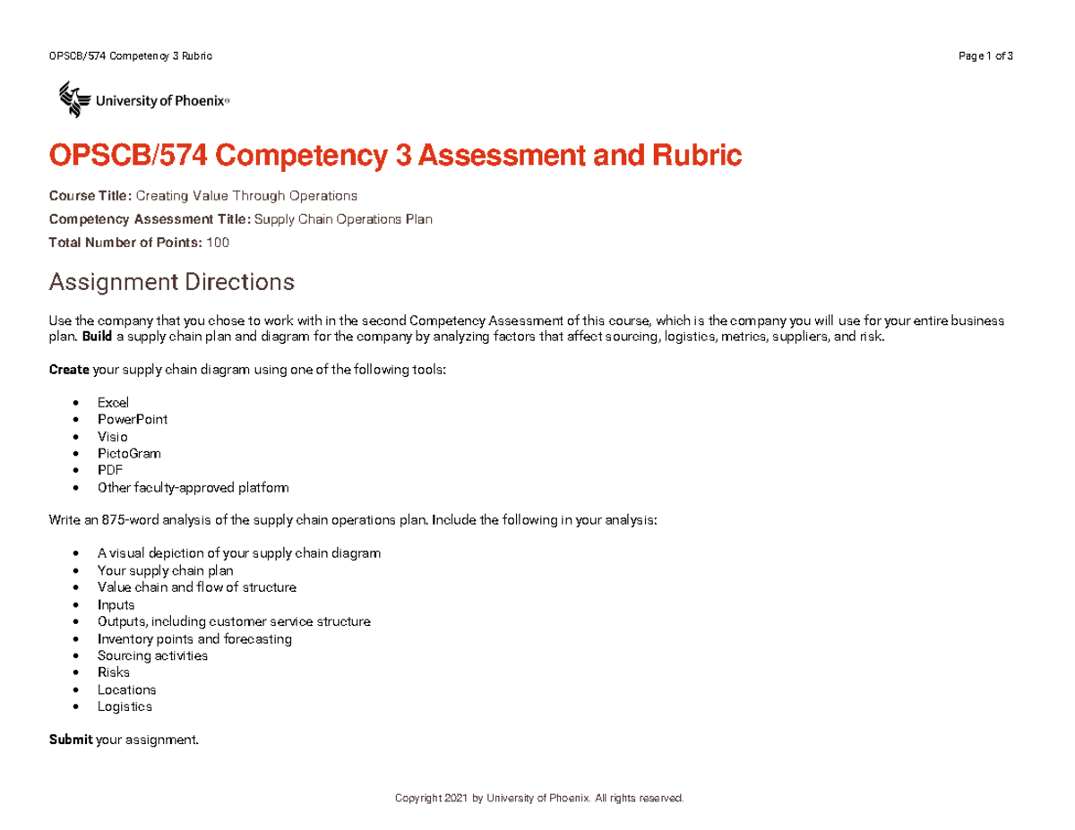 Opscb 574v1 Comp 3 Rubric - OPSCB/574 Competency 3 Rubric Page 1 of 3 ...
