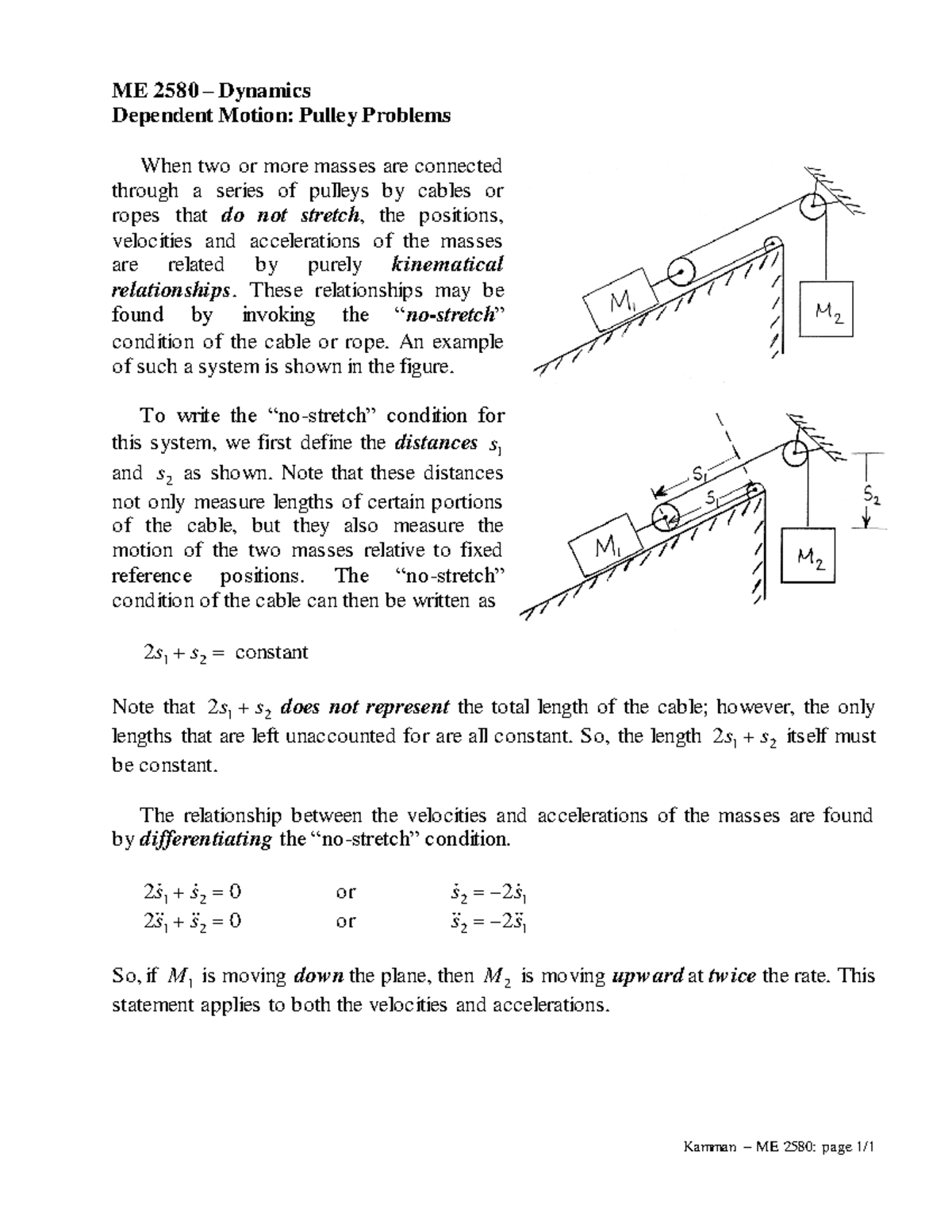 ME258Pulley Problems - Kamman – ME 2580: page 1/ ME 2580 – Dynamics ...