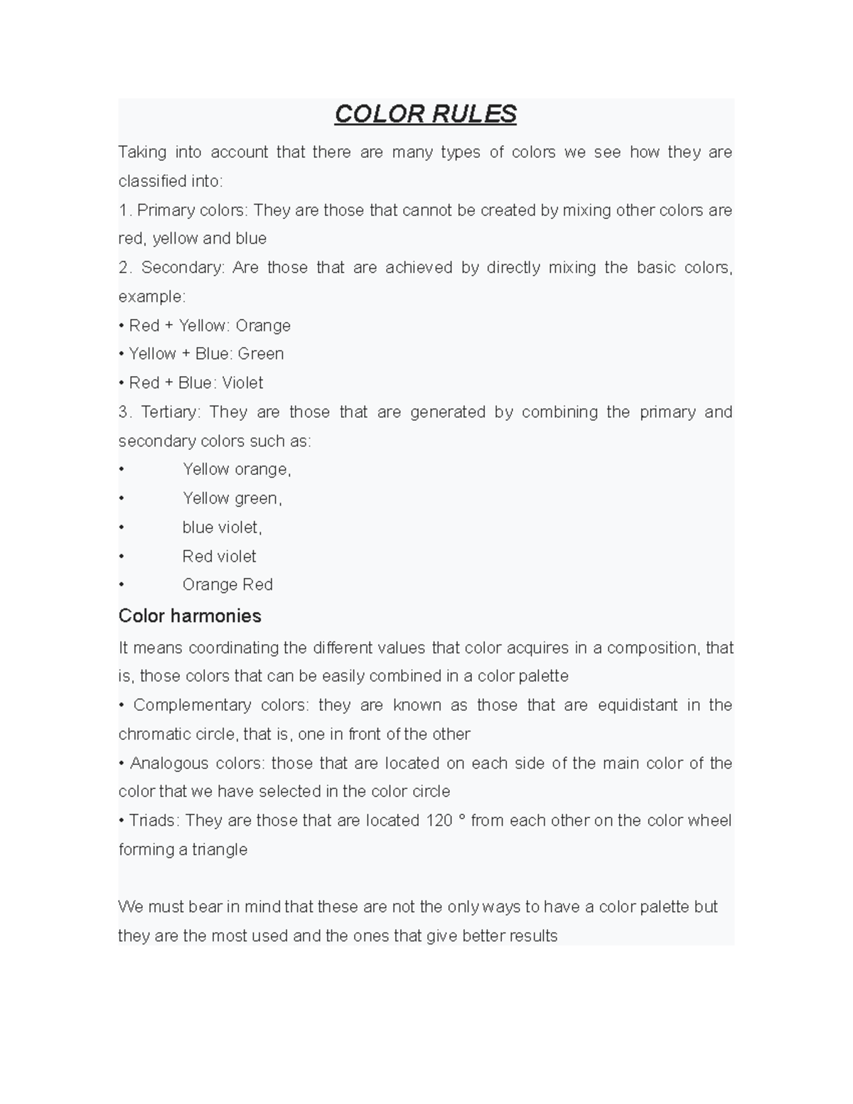 Color Rules - COLOR RULES Taking into account that there are many types ...