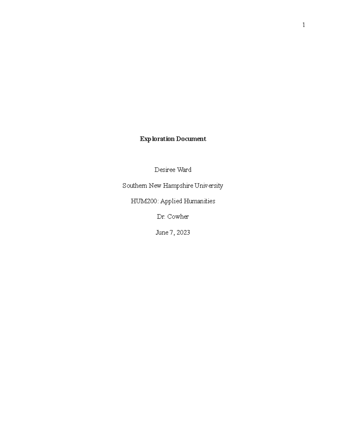 Course Project Part One Desiree Ward - HUM200 - SNHU - Studocu