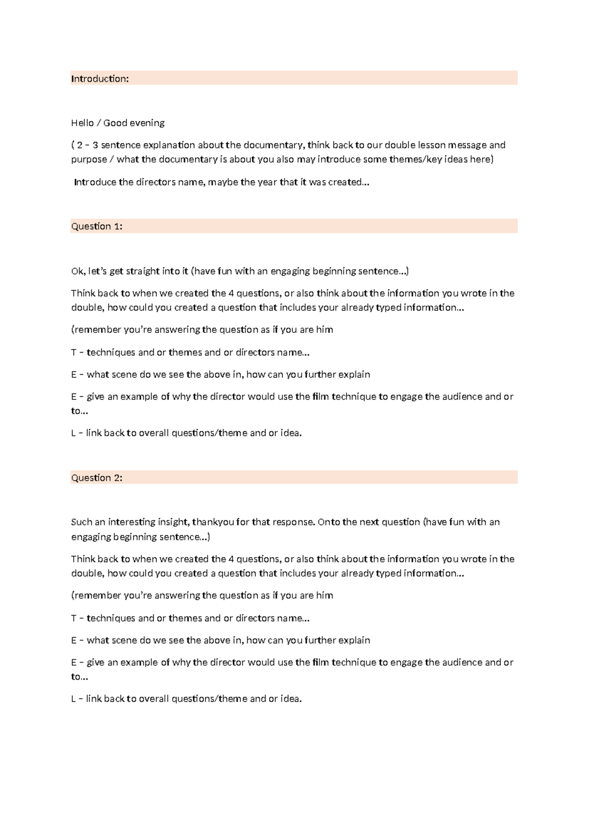 Scaffold - Interview - bbb - Introduction: Hello / Good evening ( 2 – 3 ...