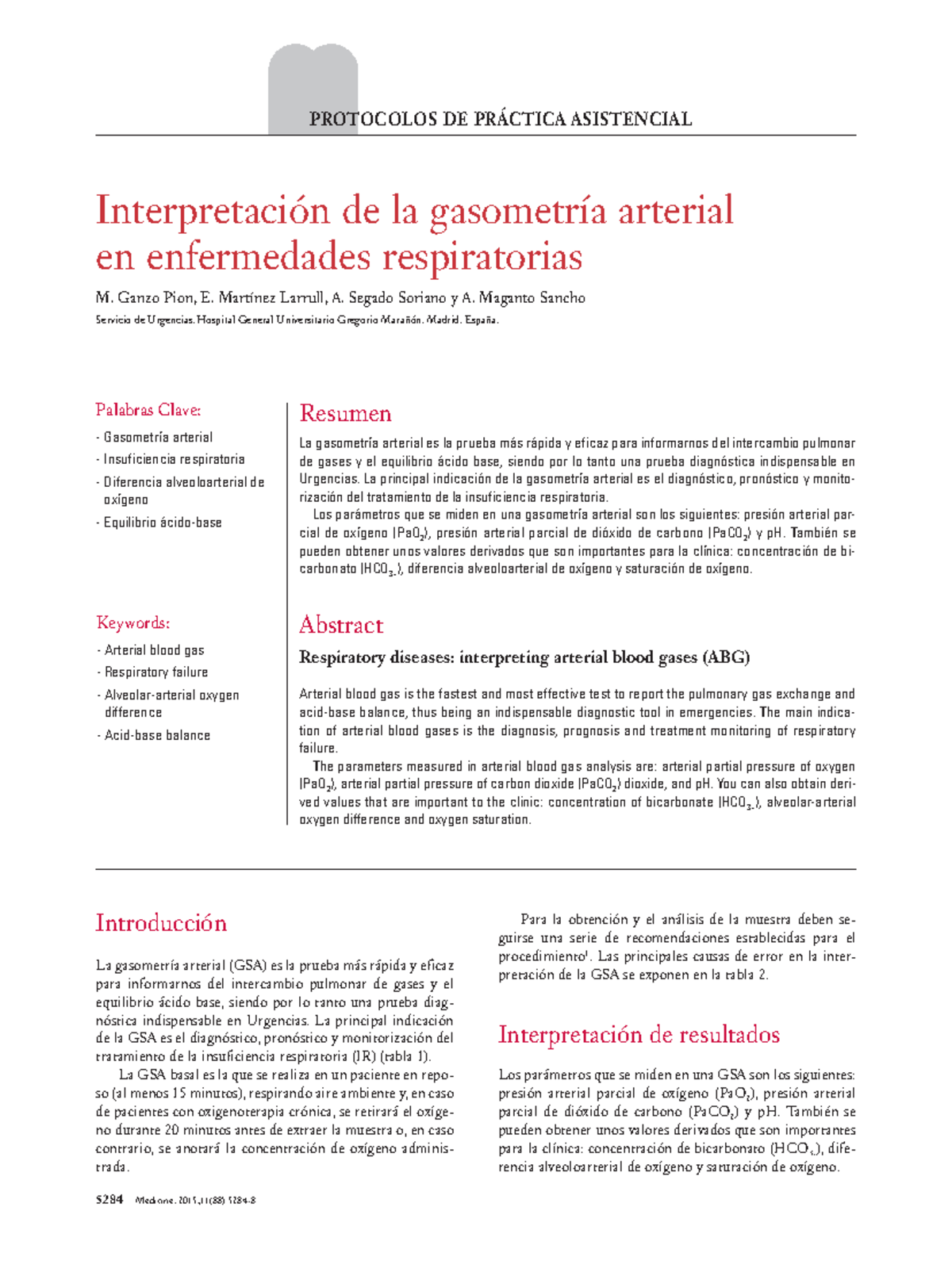 Interpretación de la gasometría arterial - Interpretación de la gasometría arterial en - Studocu