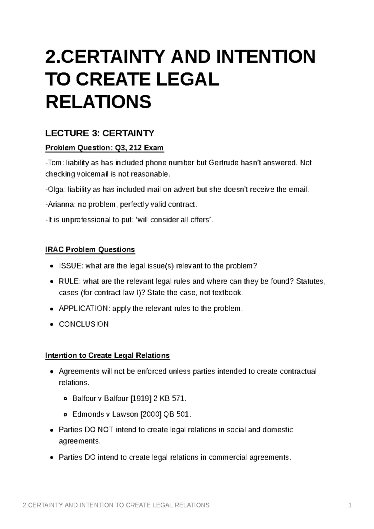 2.certainty and intention to create legal relations copy - 2 AND ...