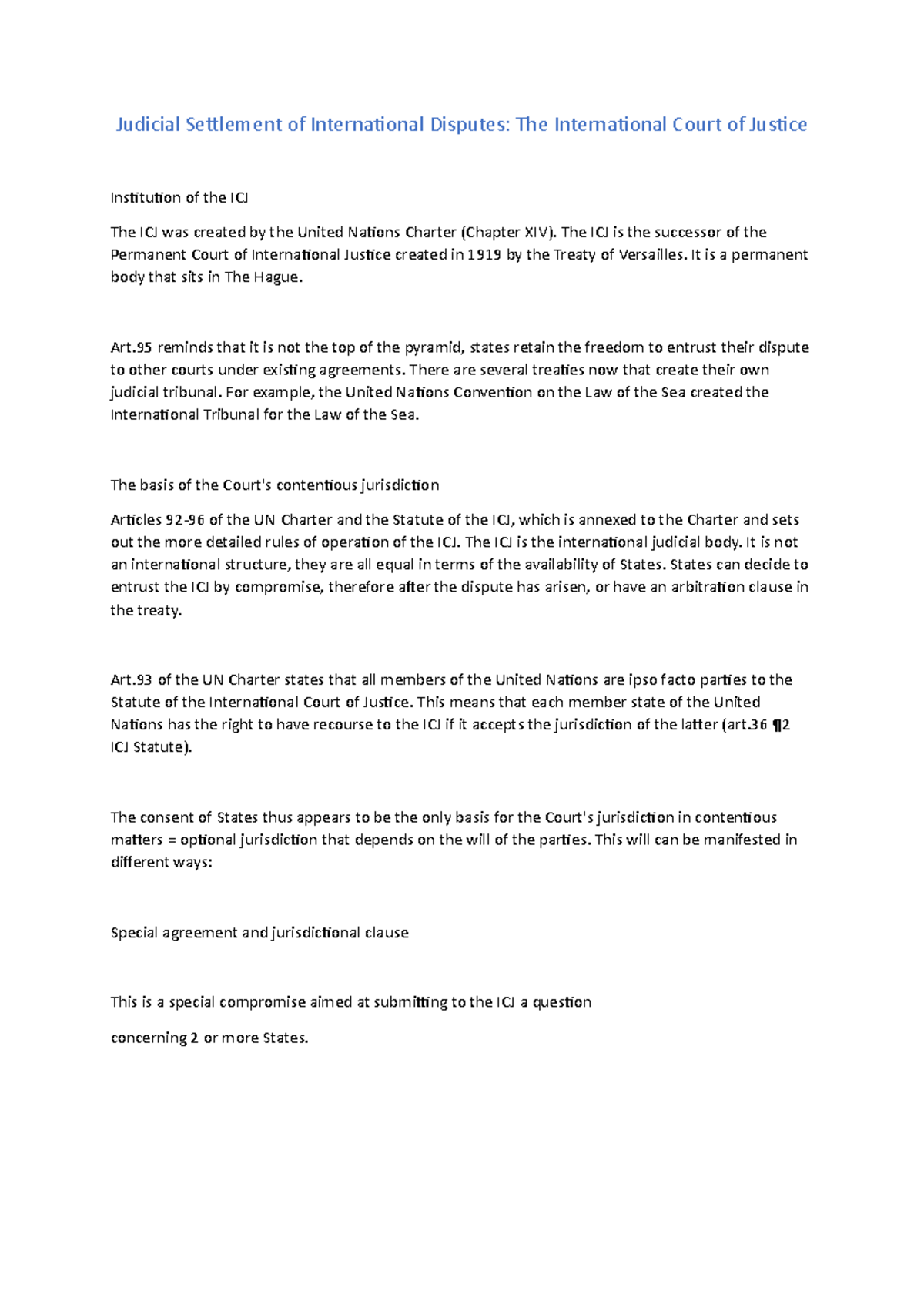 Judicial Settlement of International Disputes: The International Court ...