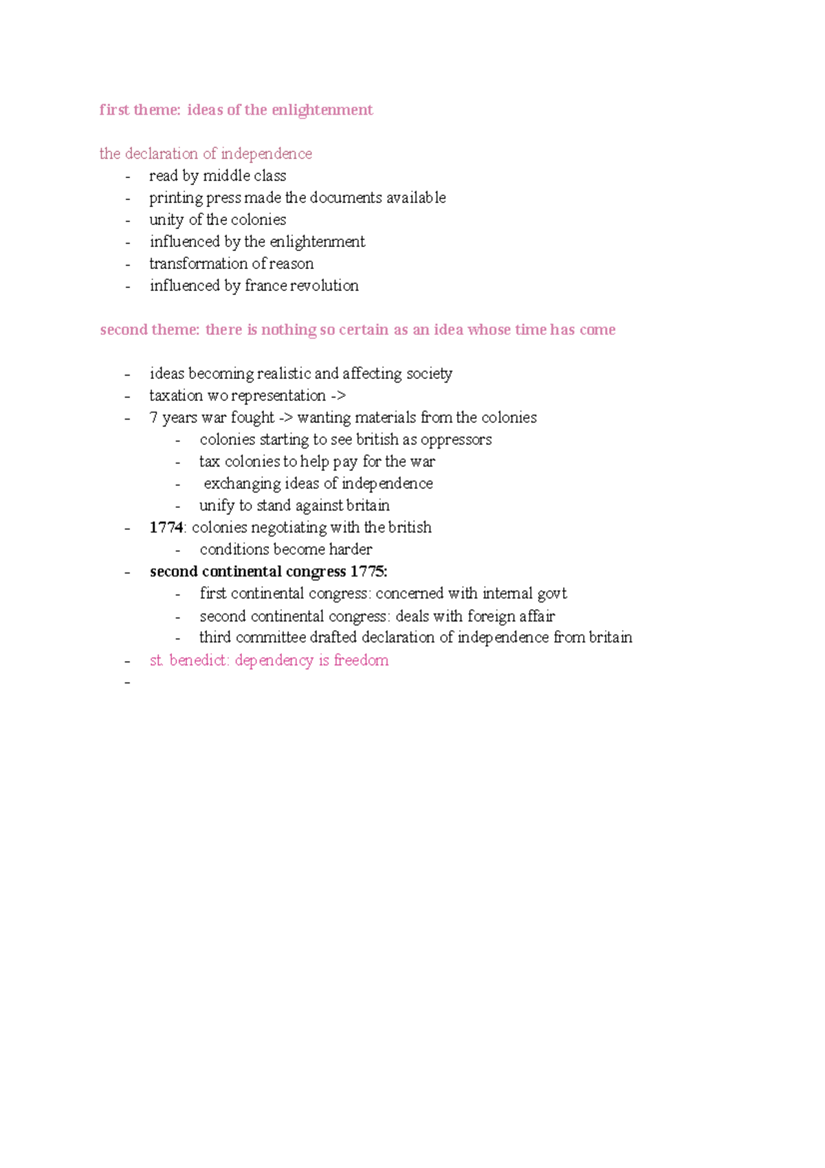 HISTC lecture notes - first theme: ideas of the enlightenment the ...