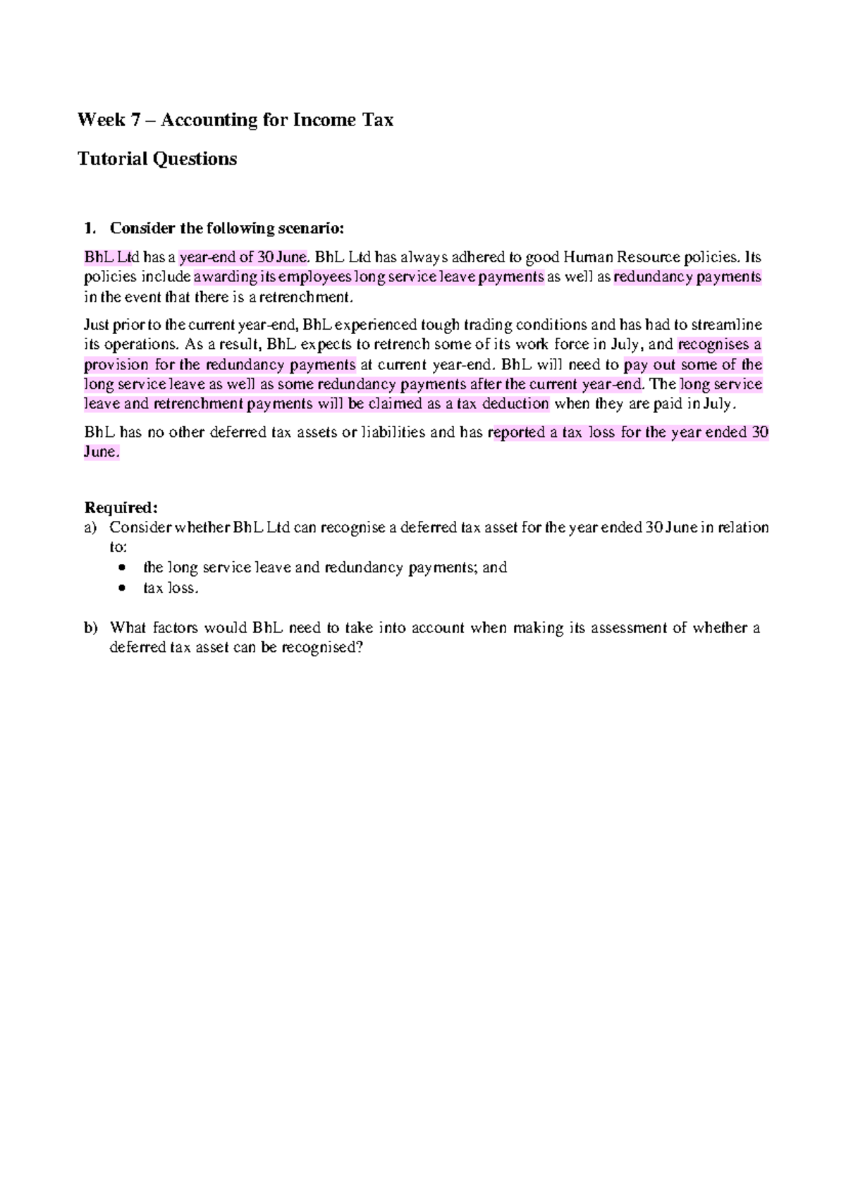 Week 7 - Tutorial Questions-2 - Week 7 – Accounting for Income Tax ...