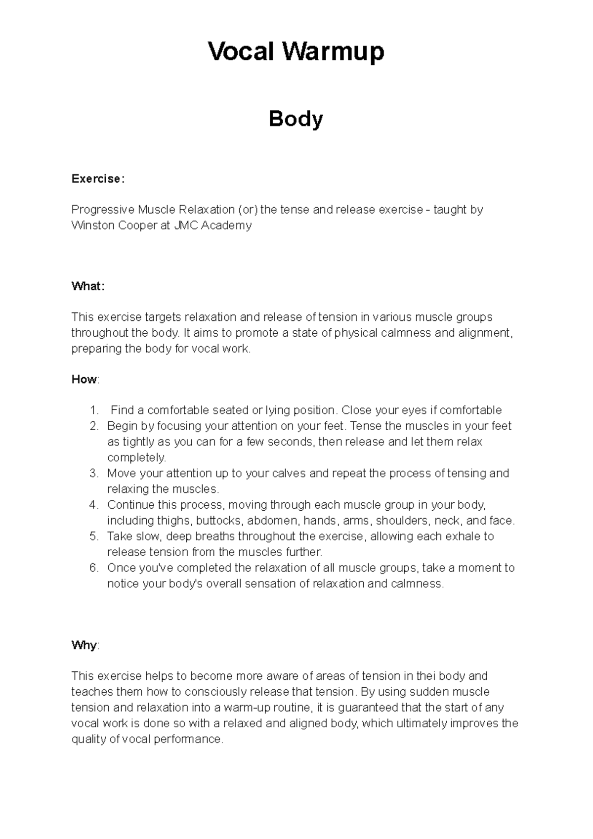 Vocal Warmup - yes - Vocal Warmup Body Exercise: Progressive Muscle ...