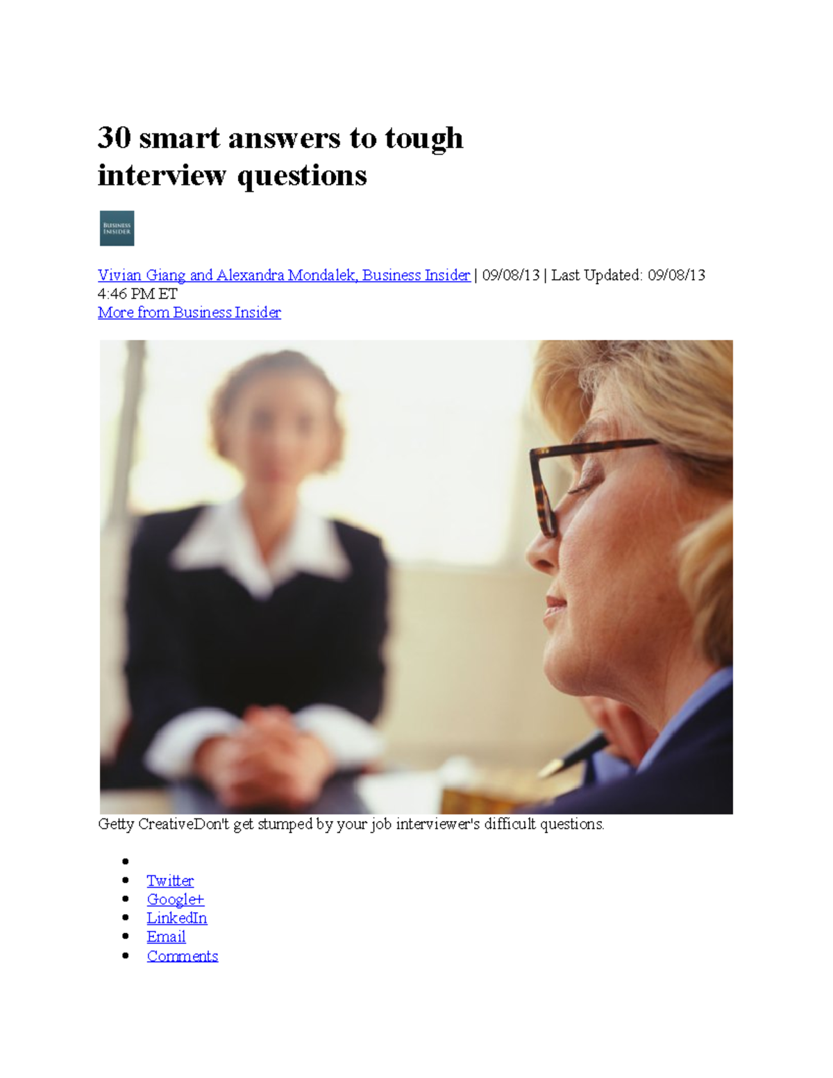 Interw - how to give interview - 30 smart answers to tough interview ...