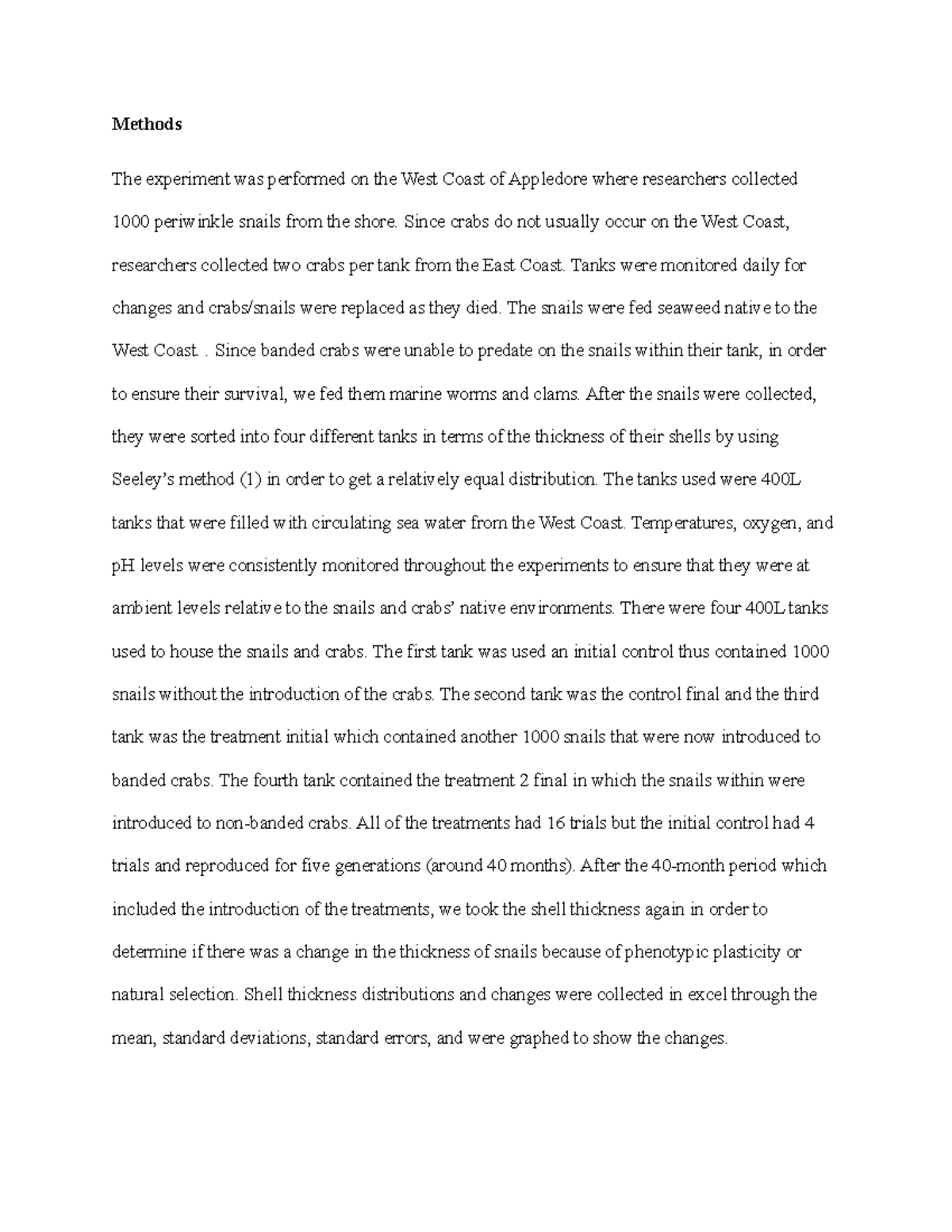 Methods - Methods The experiment was performed on the West Coast of ...