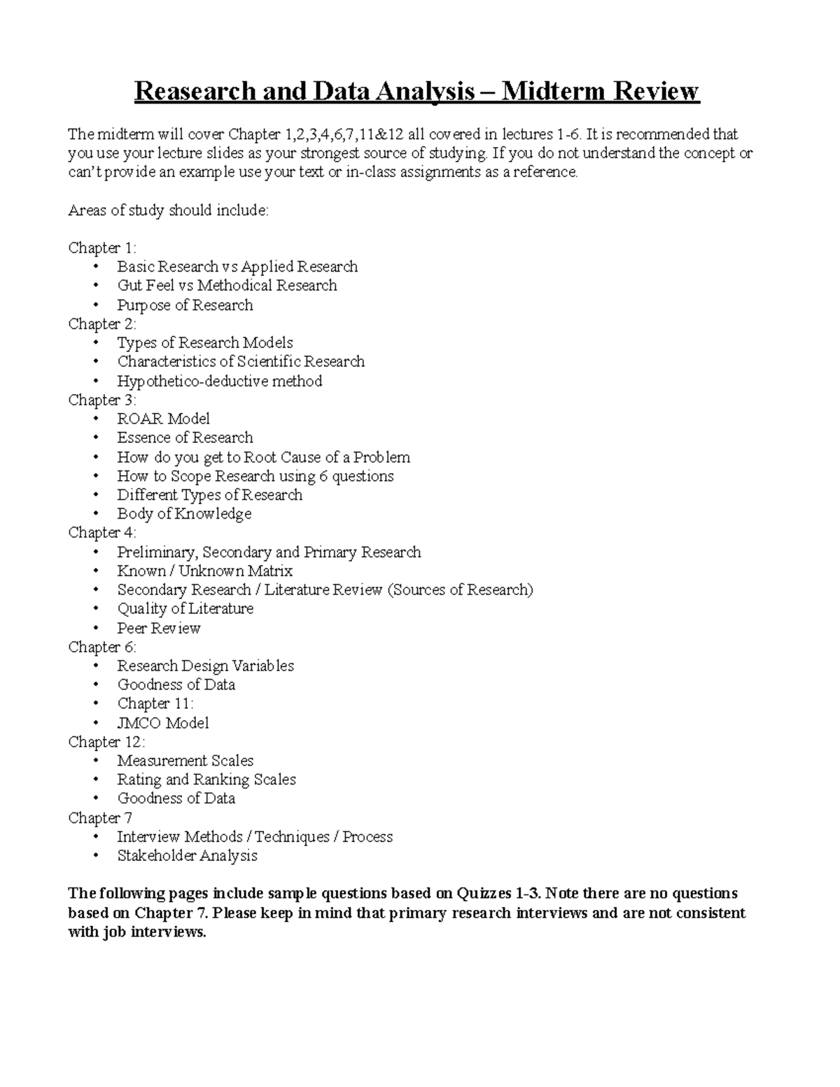 8375 - Midterm Review - Reasearch and Data Analysis – Midterm Review ...