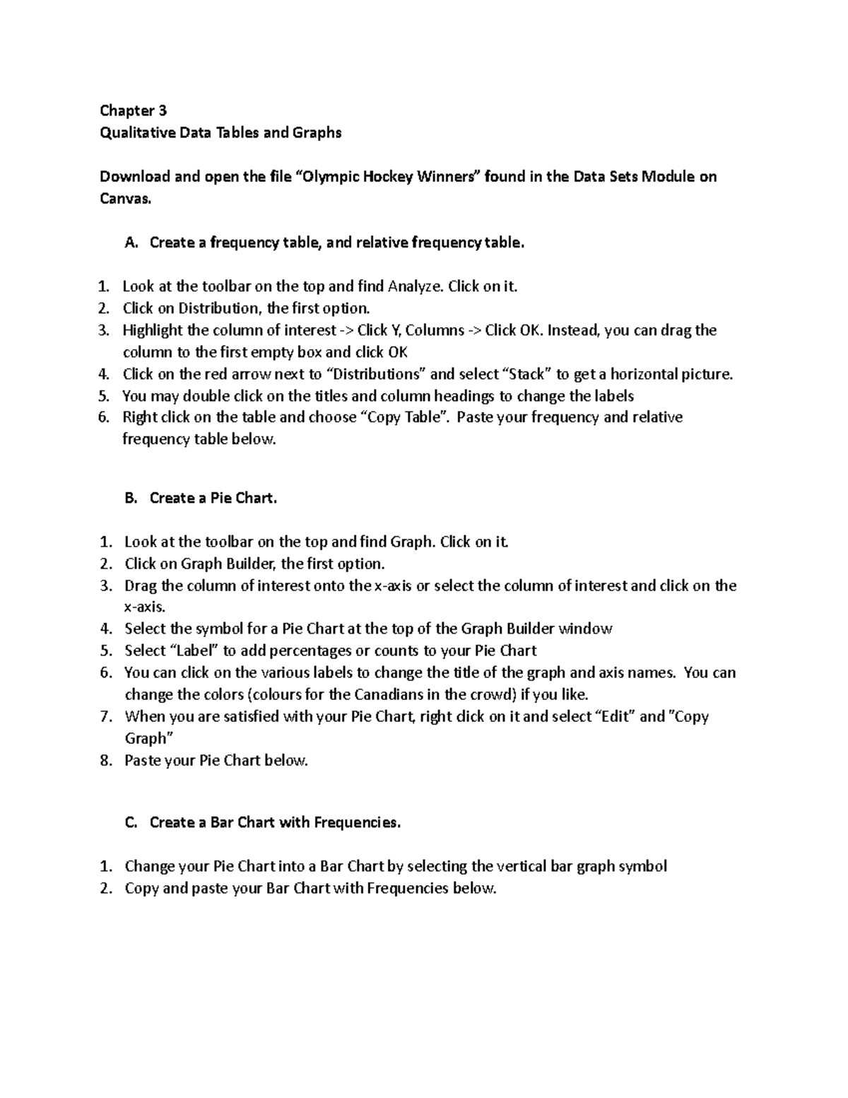 Ch 3 Qualitative Data Learning Activity with JMP - Chapter 3 Qualitative Data Tables and Graphs ...