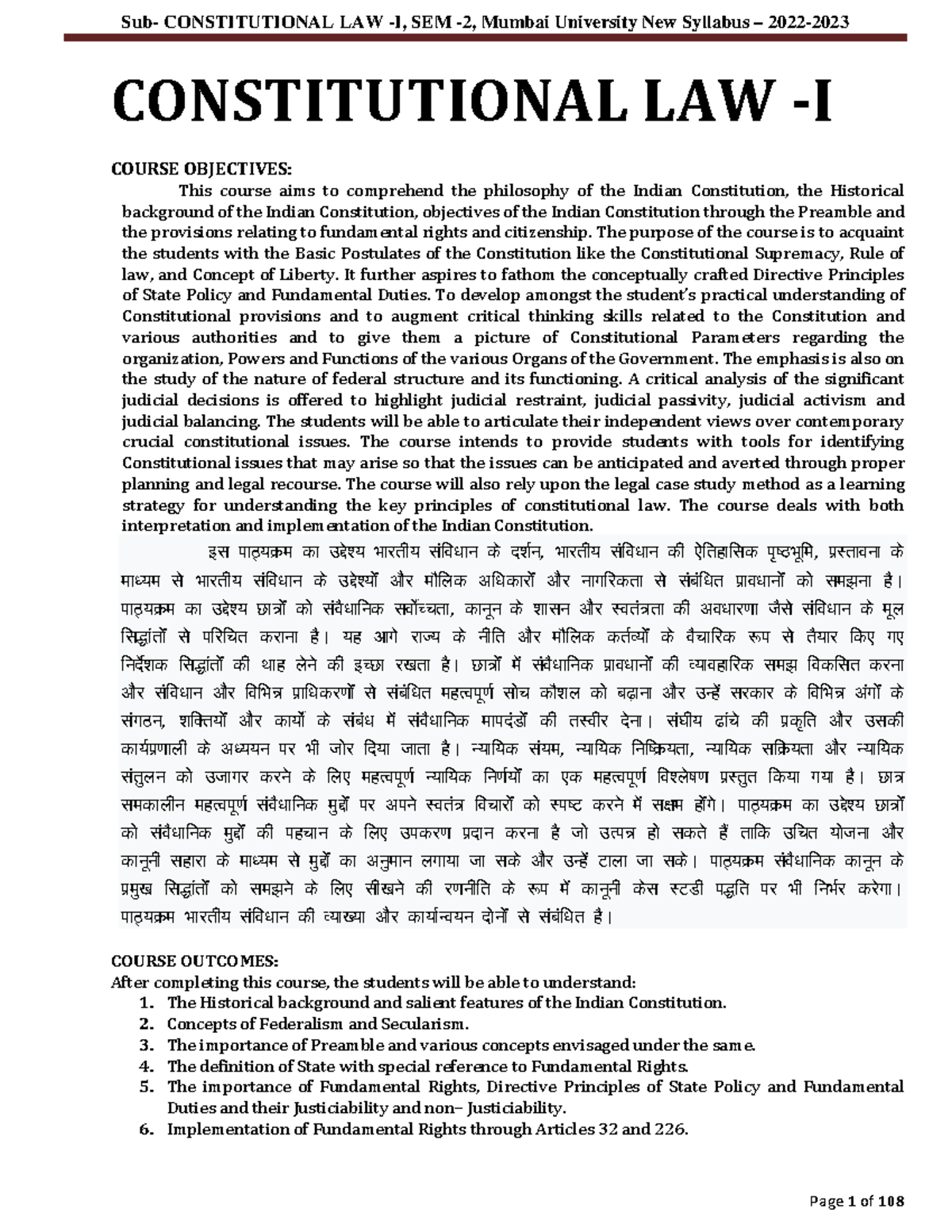 03. Constitutional LAW-I SEM-II 2022-23 - CONSTITUTIONAL LAW -I COURSE ...