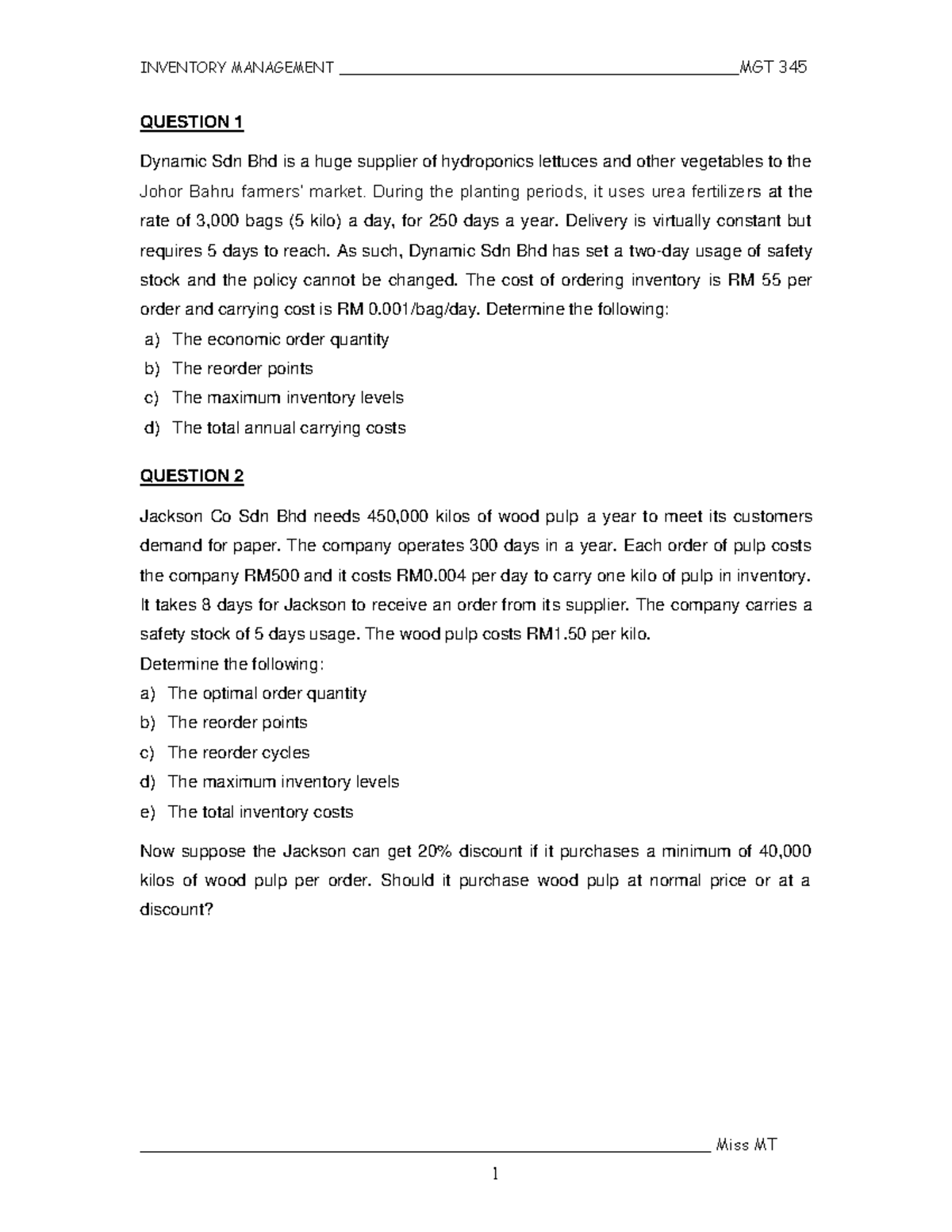 Tutorial Chapter 9 Inventory Management Inventory Management Studocu