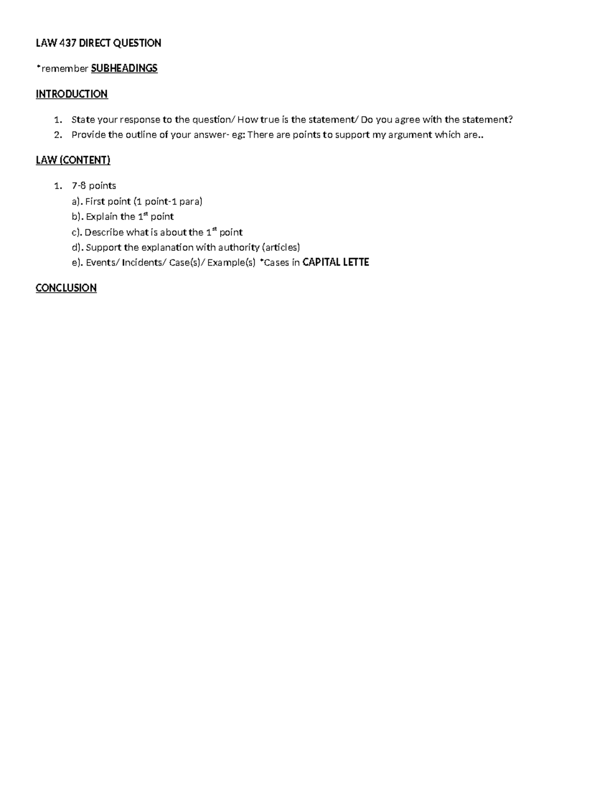 LAW 437 Direct Question - LAW 437 DIRECT QUESTION *remember SUBHEADINGS ...