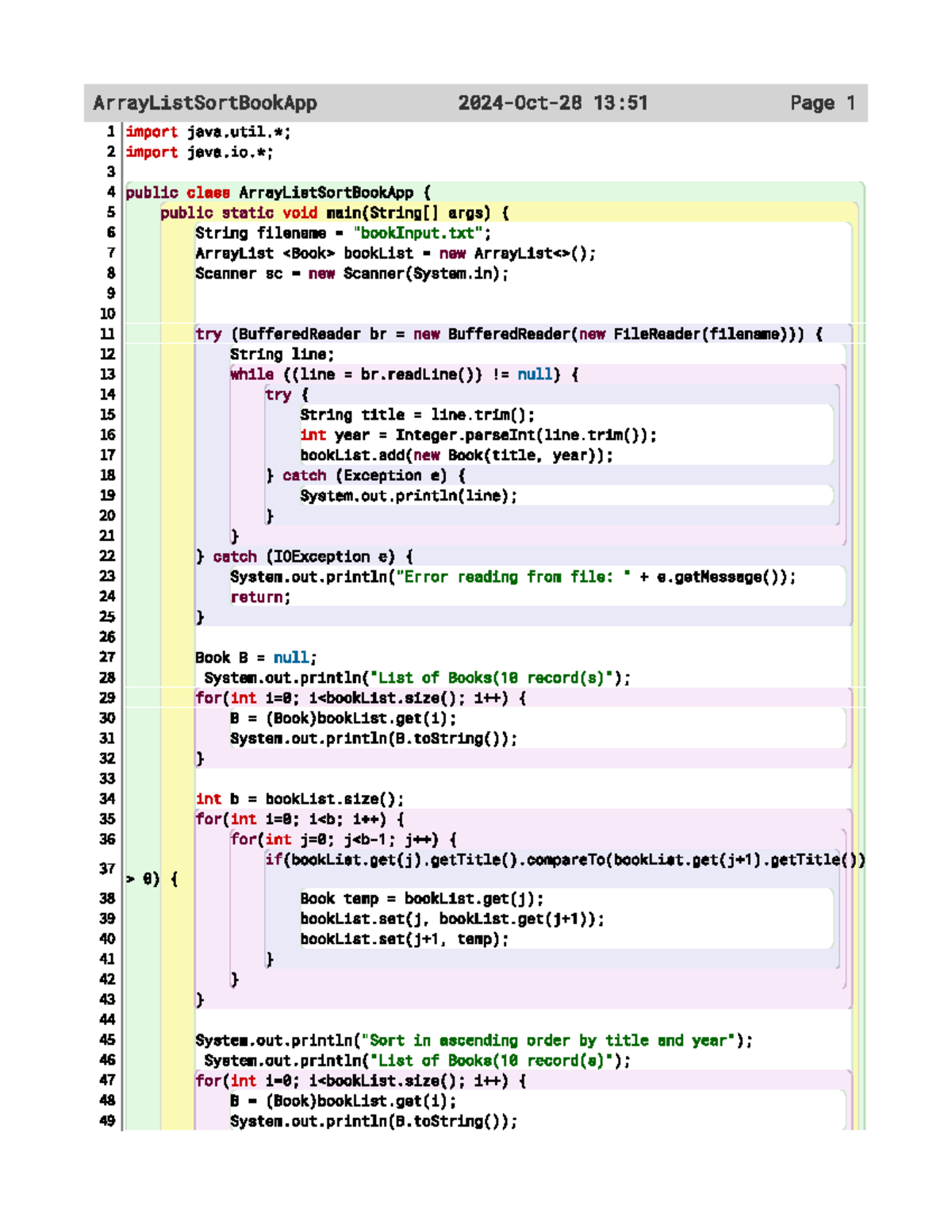 Main - example answer of practical test - ArrayListSortBookApp 13:51 ...