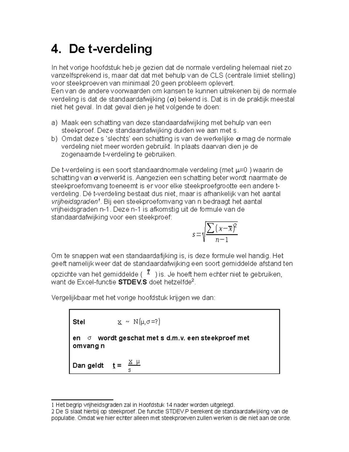 Uitleg t verdeling - College-aantekeningen 4 - 4. De t-verdeling In het ...