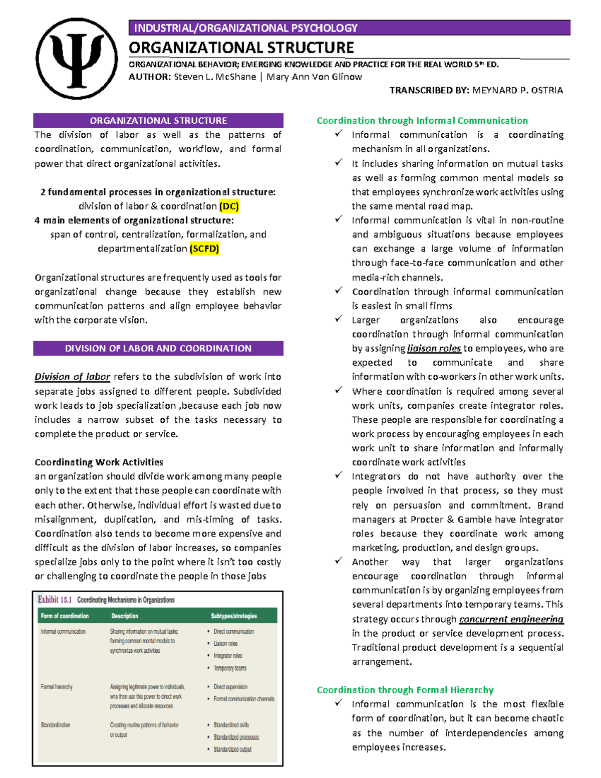 IO-TOS-B - psych reviewer - ORGANIZATIONAL STRUCTURE The division of ...
