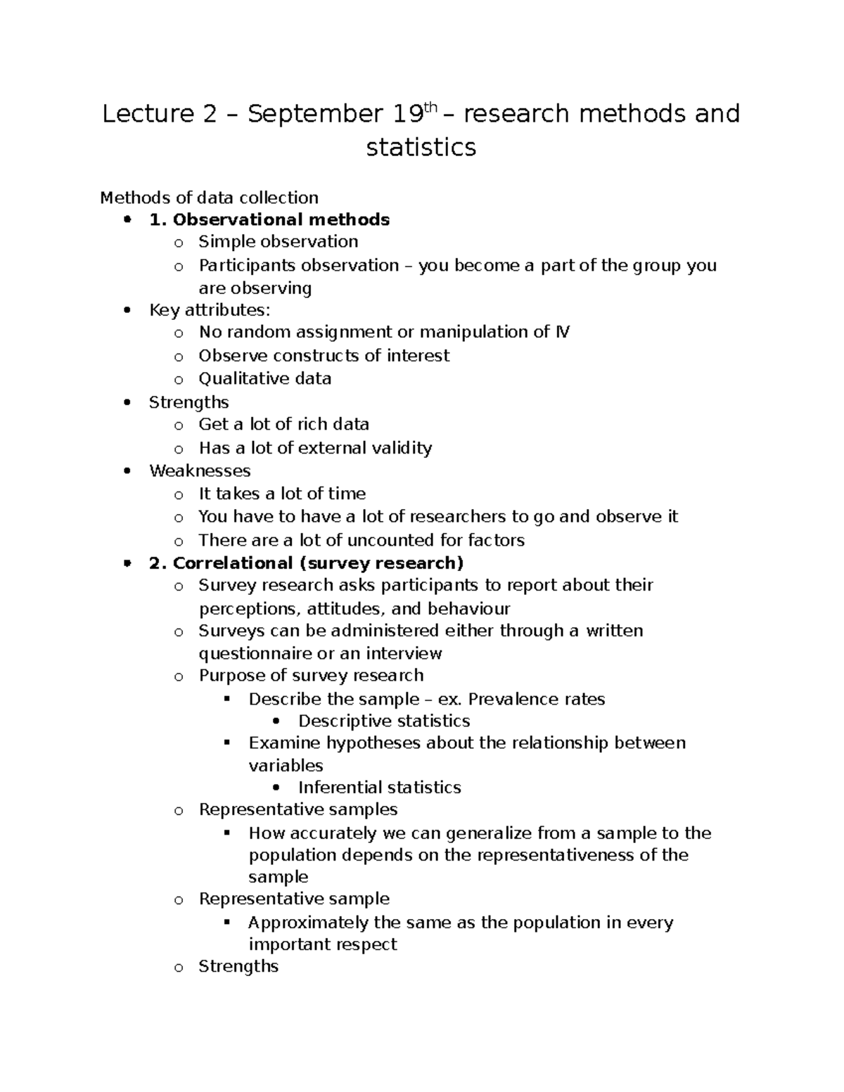 Lecture 2 - notes - Lecture 2 – September 19 th – research methods and ...
