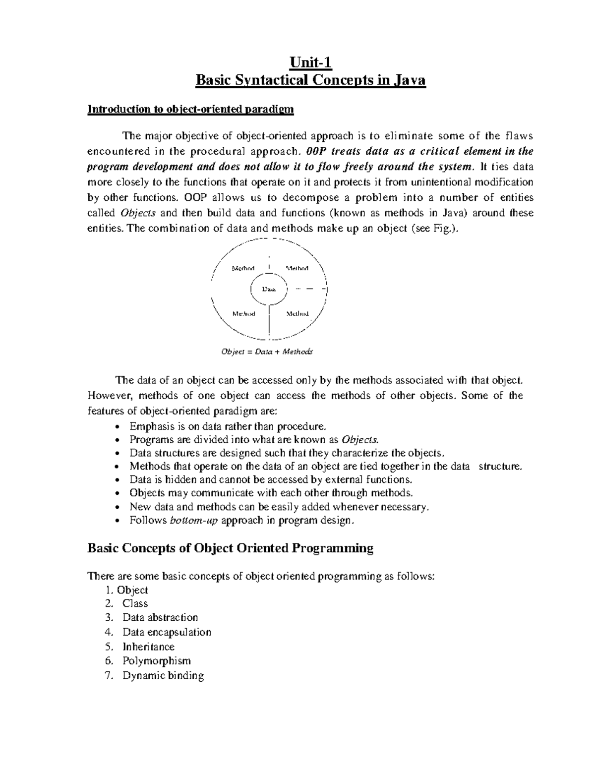 Unit 1 basic syntactical concepts in java - Unit- Basic Syntactical Concepts in Java ...